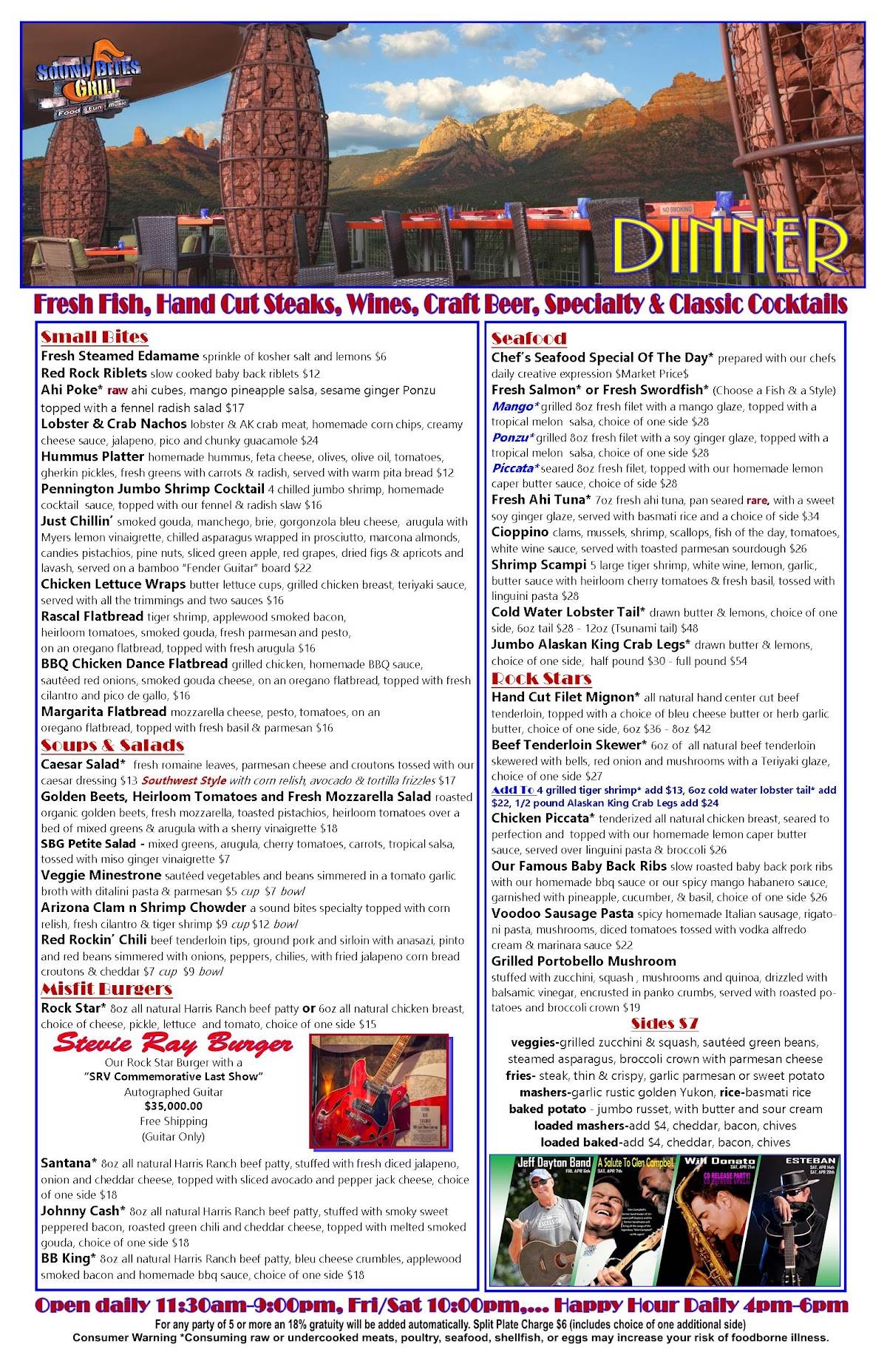 Menu at Sound Bites Grill, Sedona AZ restaurant, Sedona