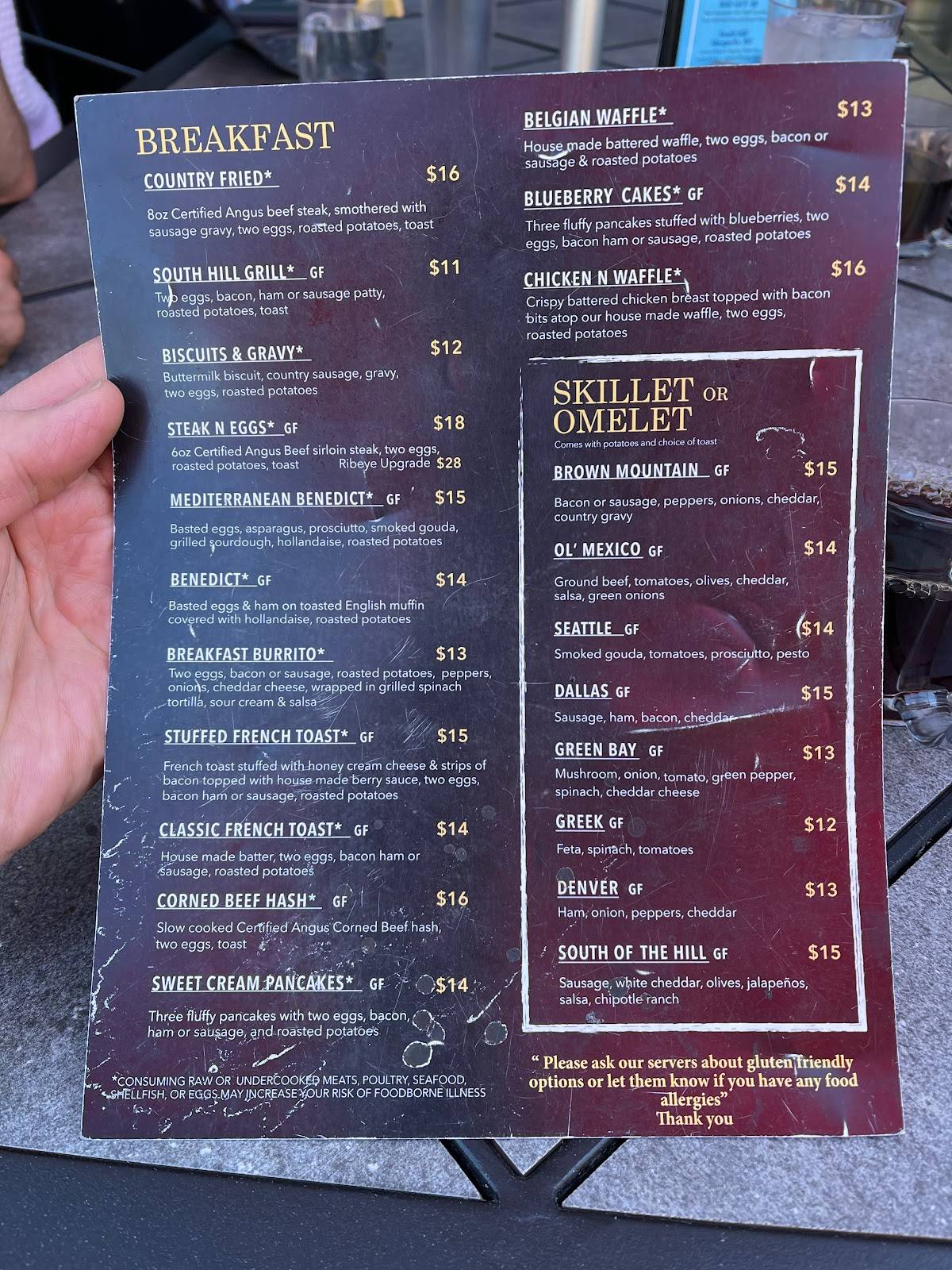 Menu at South Hill Grill restaurant, Spokane, E 57th Ave
