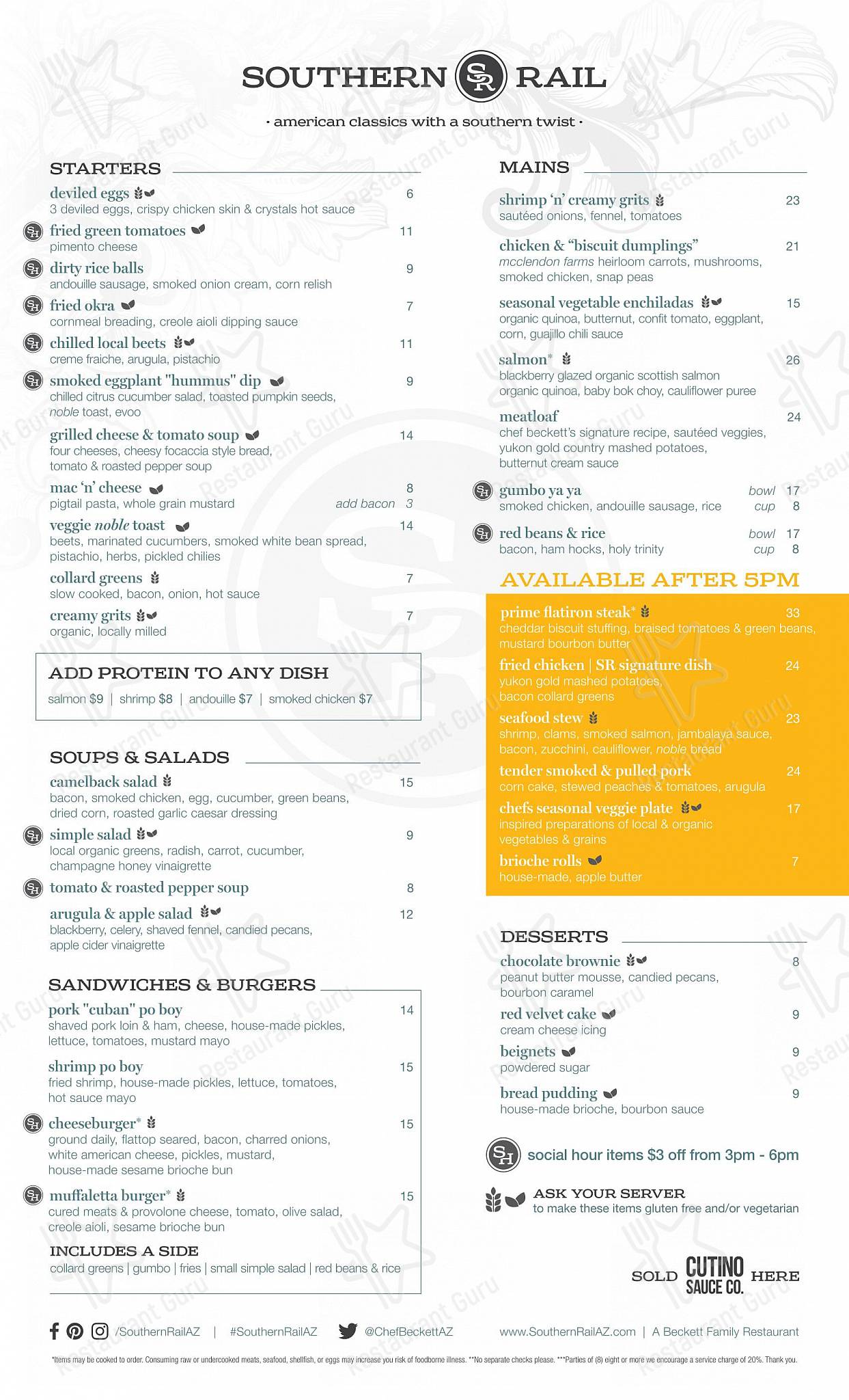 Menu at Southern Rail Restaurant, Phoenix