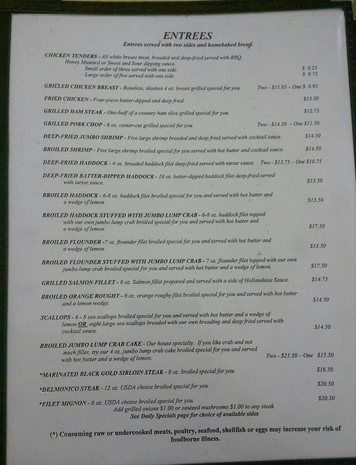 Menu at The Special Place restaurant, Elizabethville
