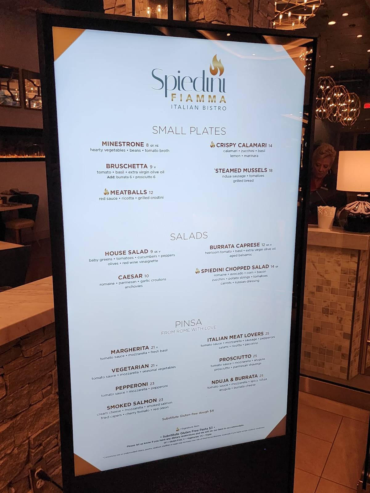 Menu at Spiedini Fiamma Italian Bistro restaurant, Las Vegas