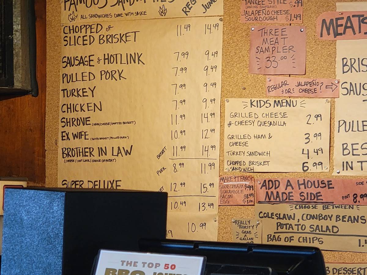 Menu at Stanley's Famous Pit Barbecue, Tyler
