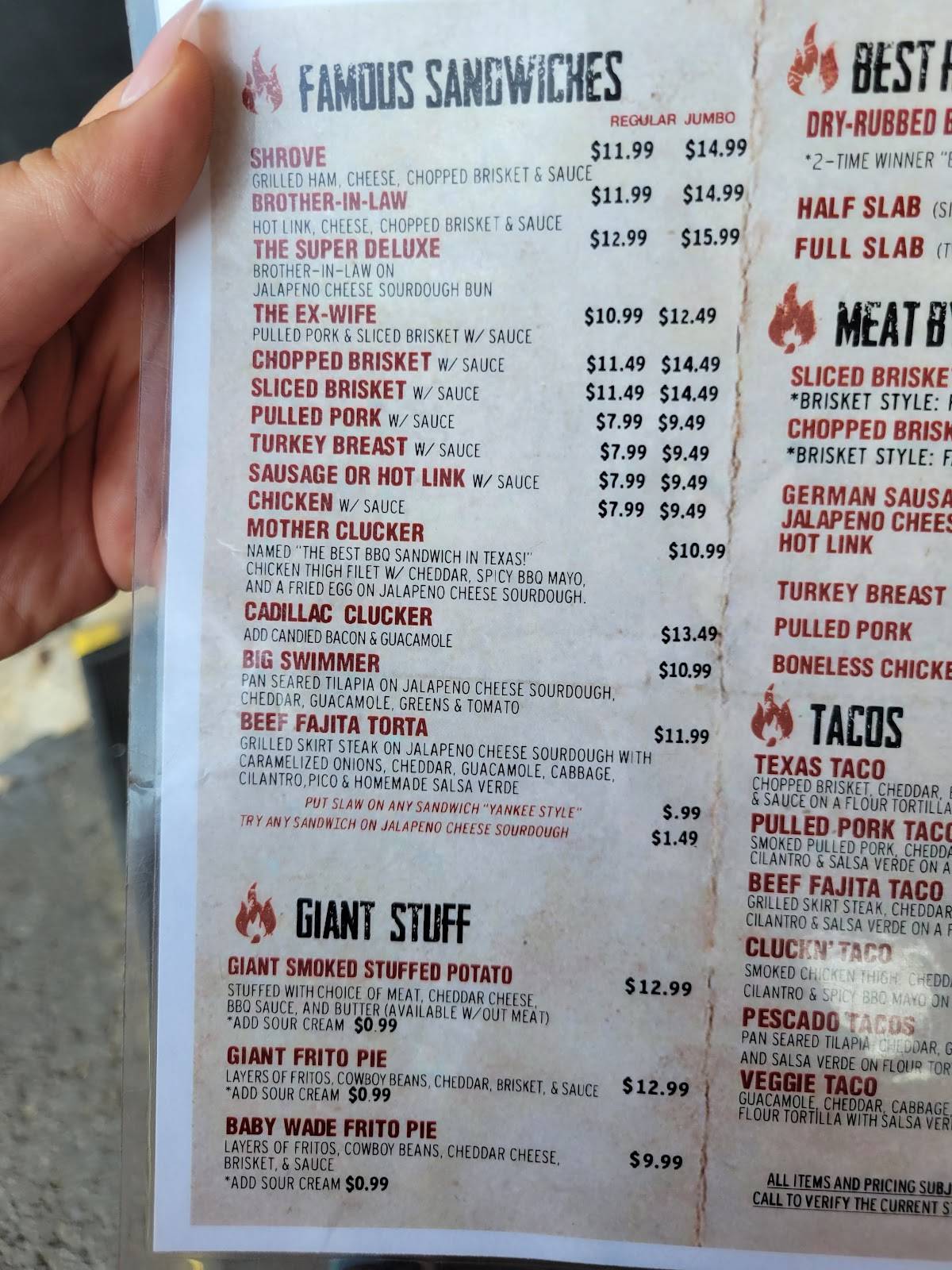 Menu at Stanley's Famous Pit Barbecue, Tyler