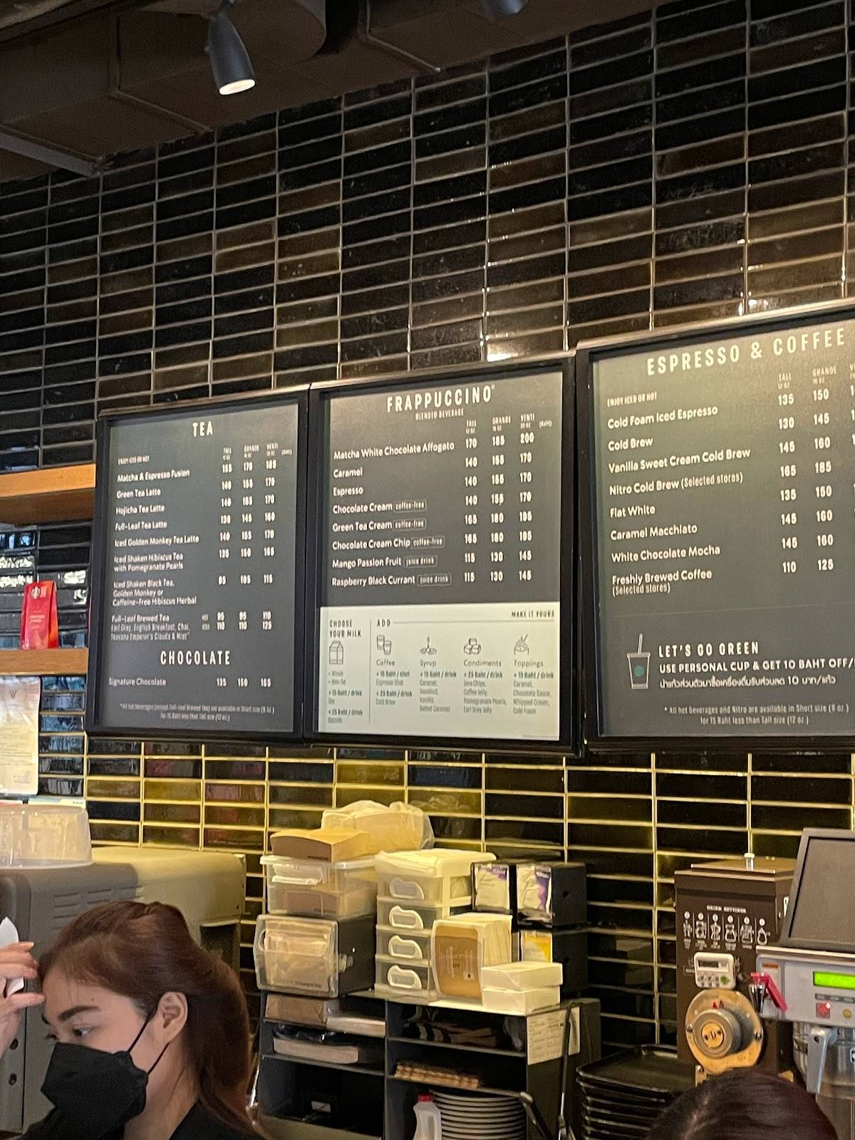 Menu at Starbucks, Ban Rai