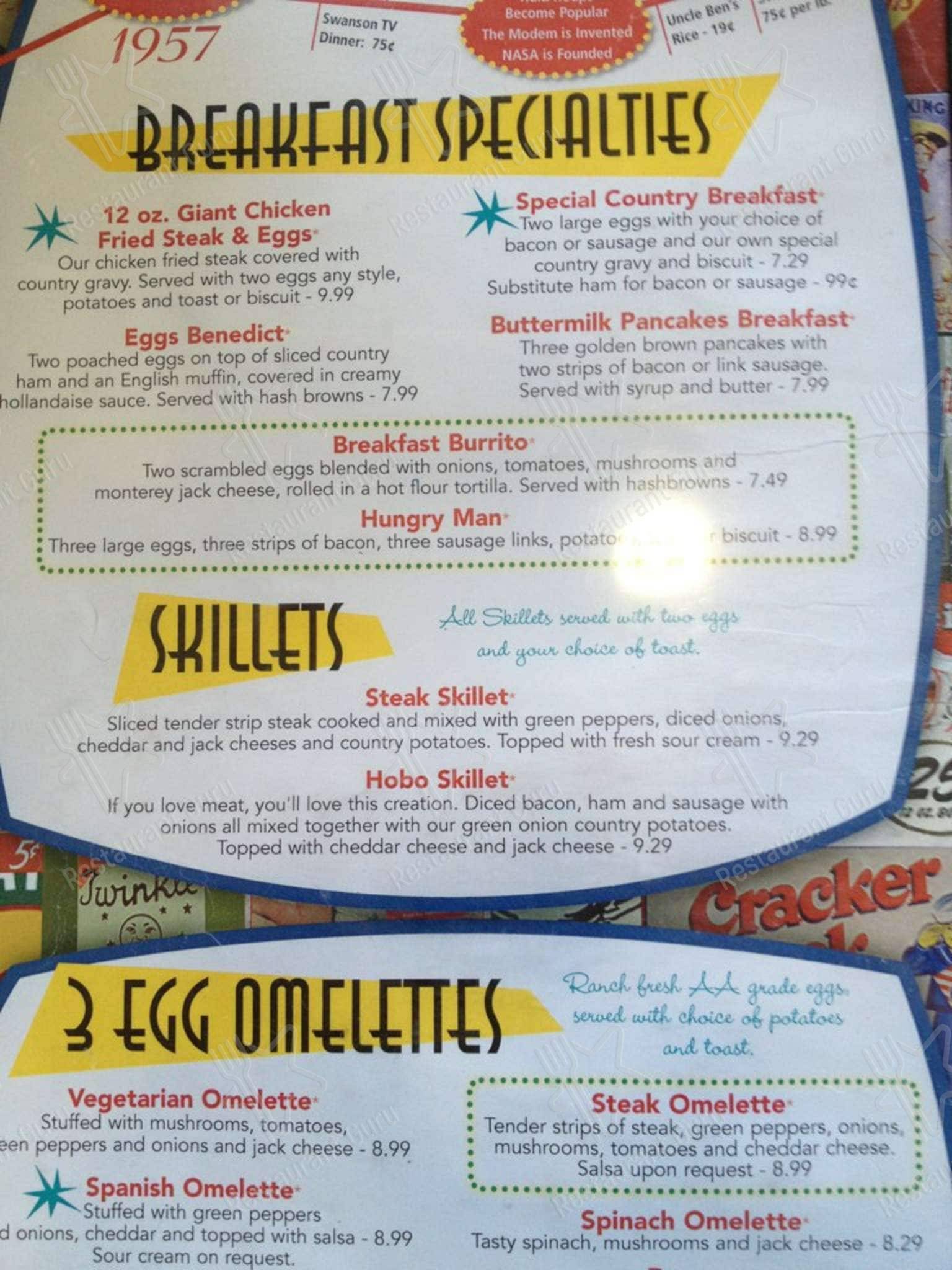 Menu at Stardust Diner cafe, Vancouver