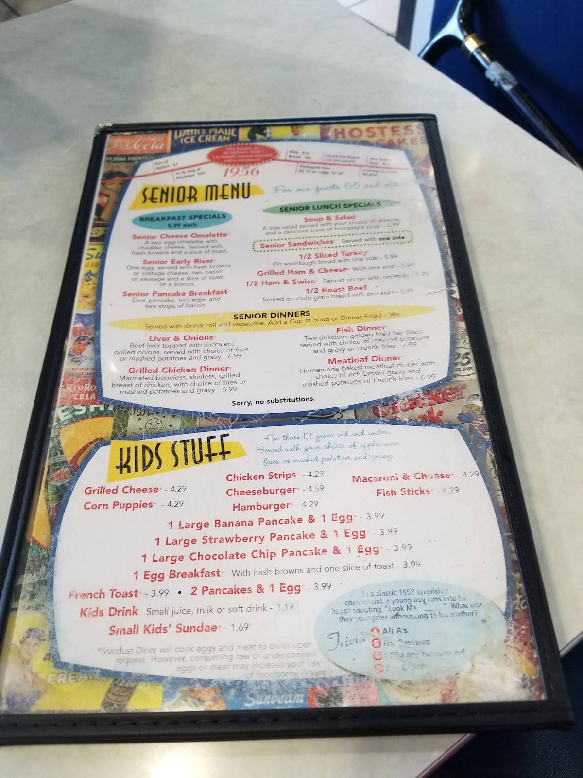 Menu at Stardust Diner cafe, Vancouver