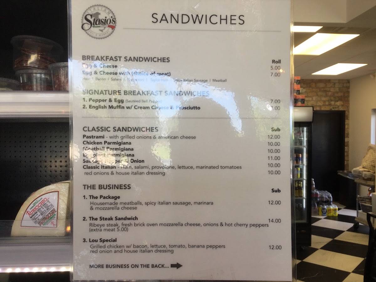 Menu at Stasio's Italian Deli & Market restaurant, Orlando