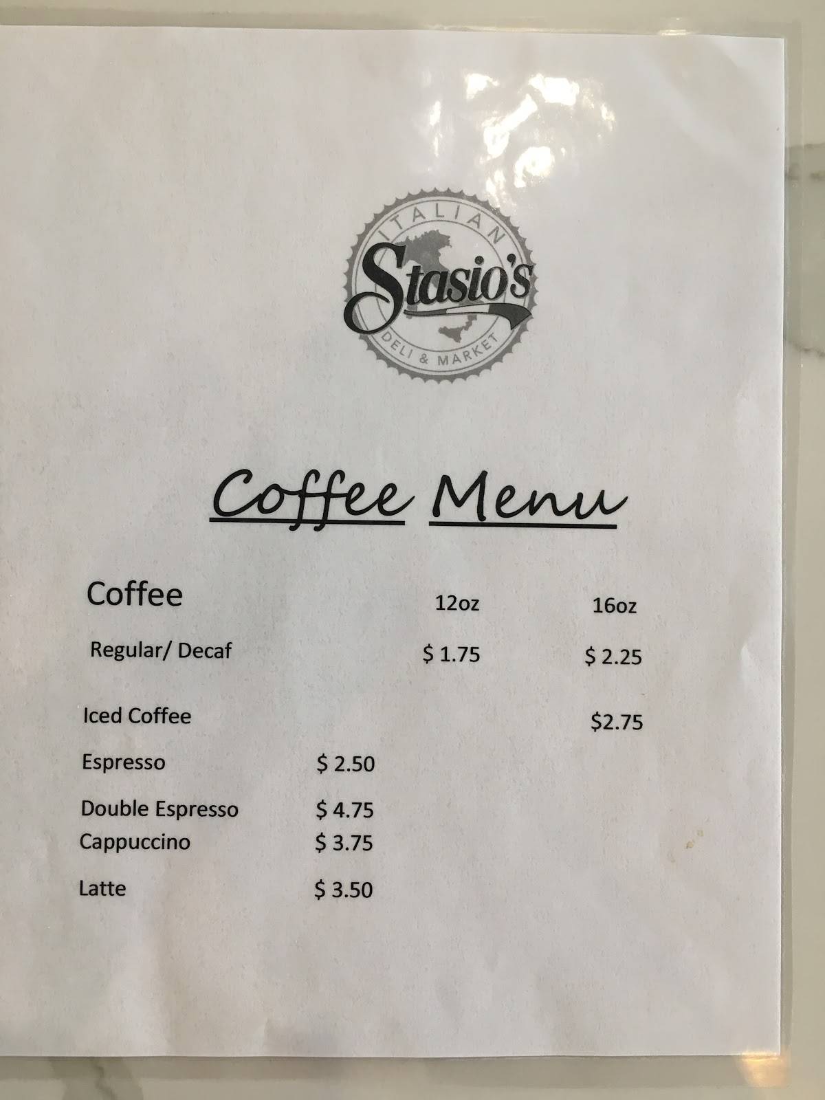 Menu at Stasio's Italian Deli & Market restaurant, Orlando