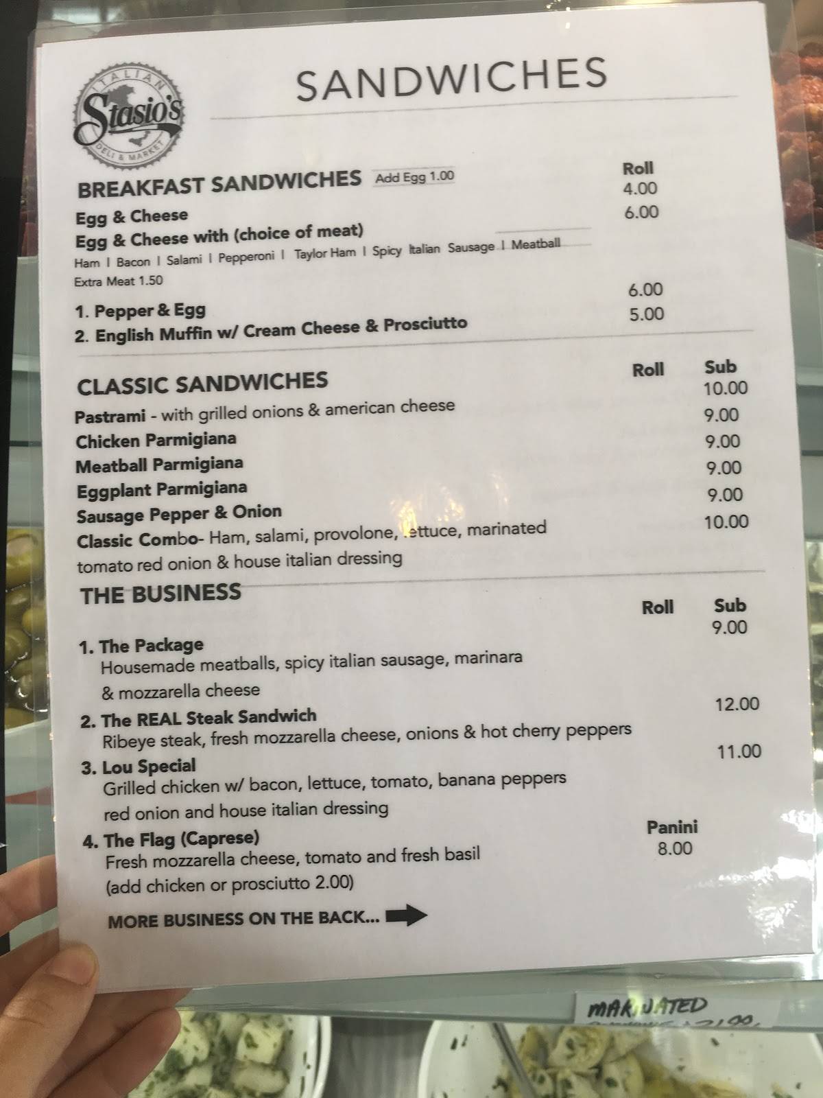 Menu at Stasio's Italian Deli & Market restaurant, Orlando