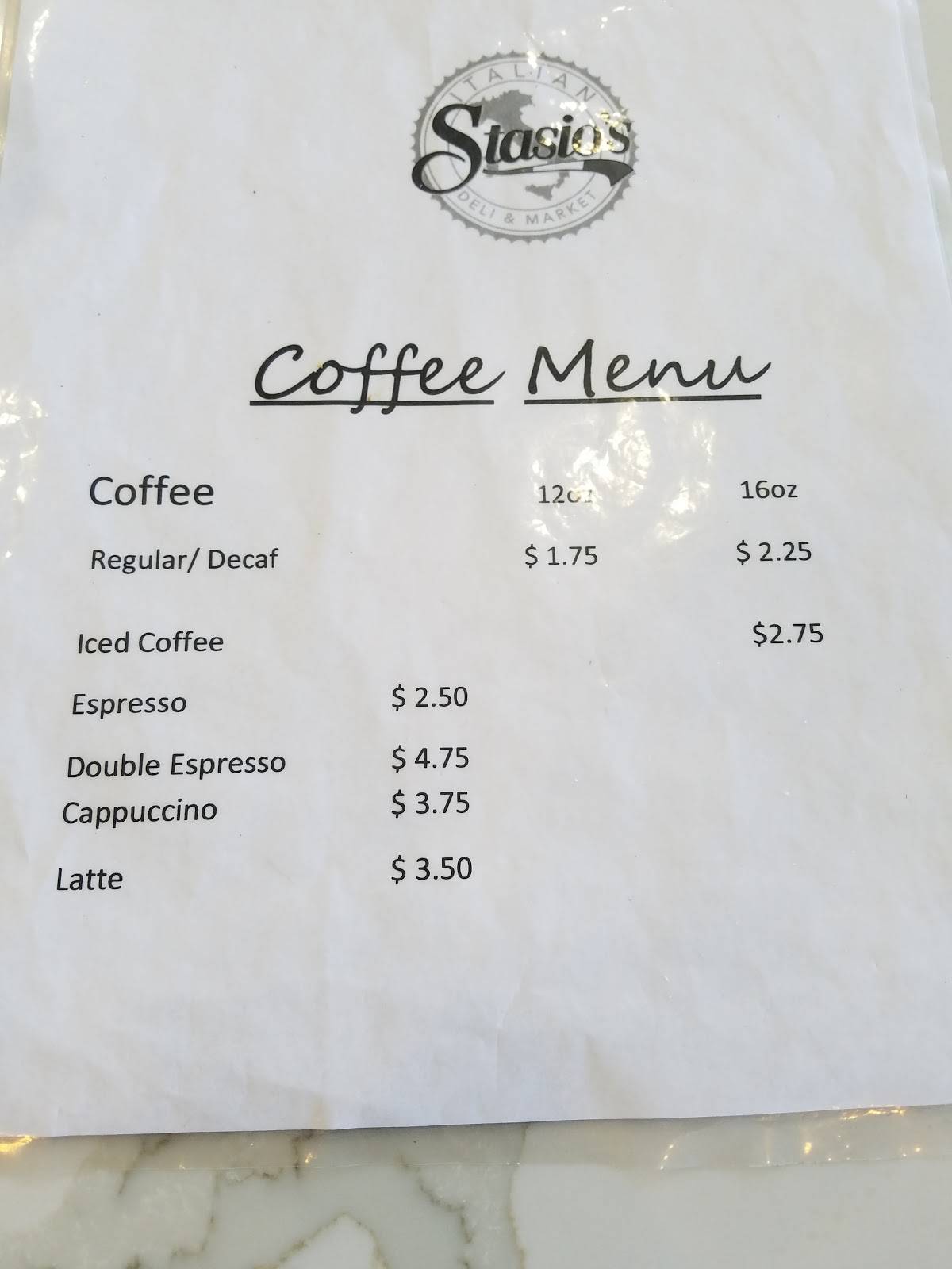 Menu at Stasio's Italian Deli & Market restaurant, Orlando