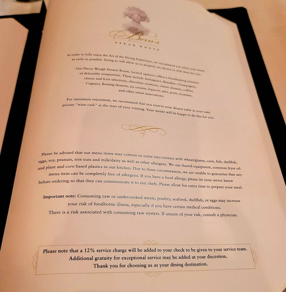 Menu at Bern's Steak House steakhouse, Tampa, 1208 S Howard Ave