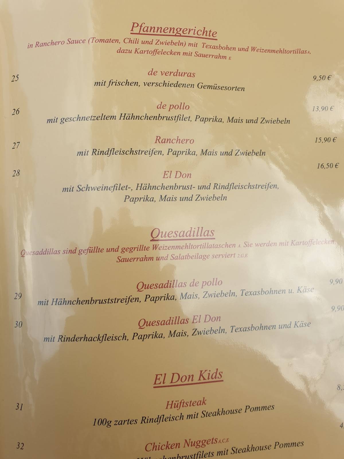 Speisekarte von El Don steakhaus, Teltow