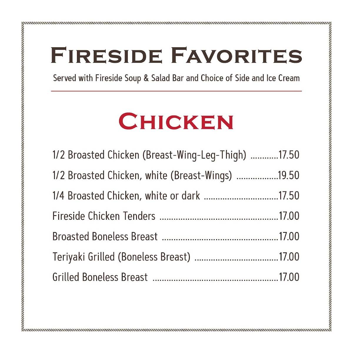 Menu at Fireside Steakhouse & Lounge, Anthon