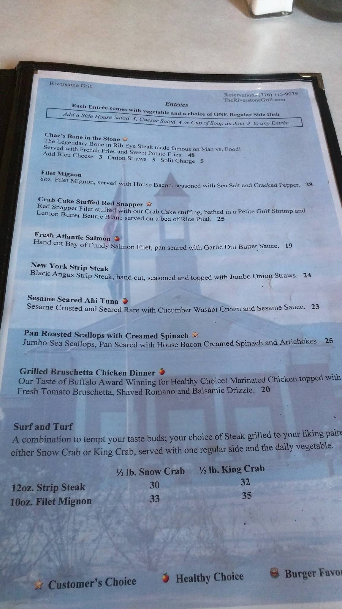 Menu at Riverstone Grill steakhouse, Grand Island