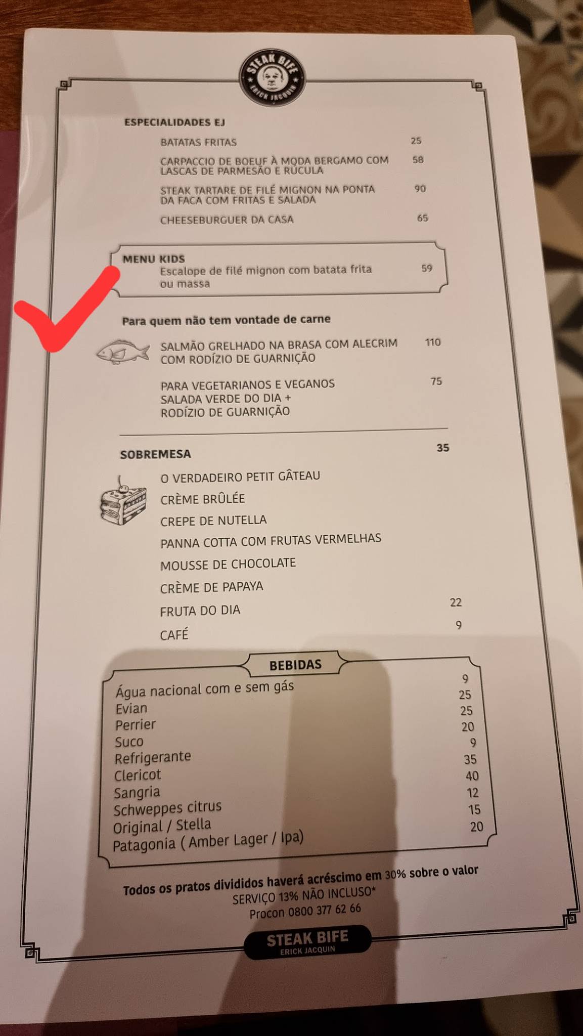 Menu at Steak Bife - Chef Erick Jacquin (Rebouças) steakhouse, São Paulo