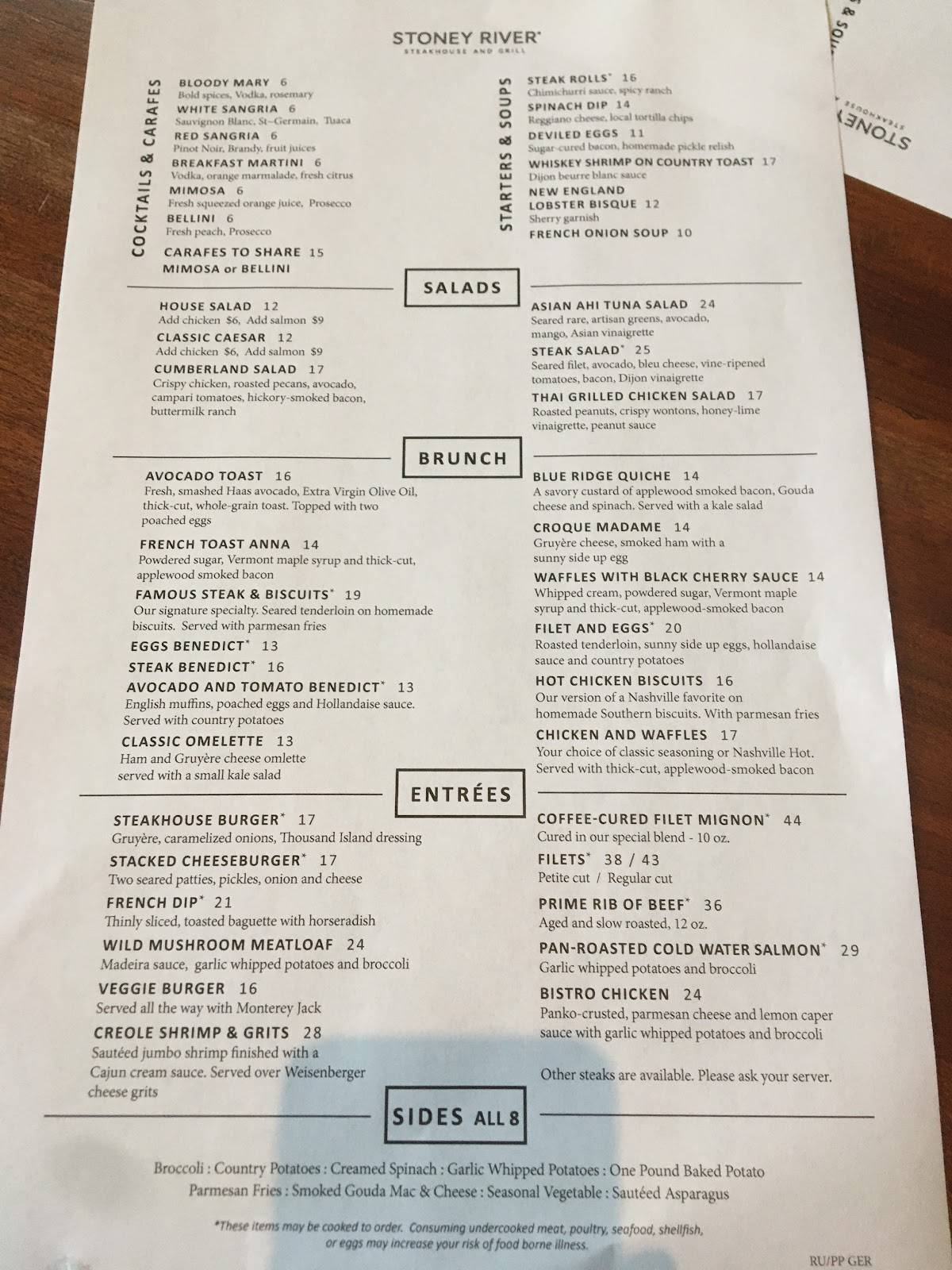 Menu at Stoney River Steakhouse and Grill, Germantown
