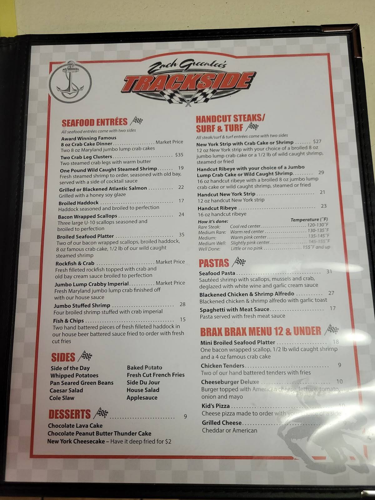 Menu at Zach Greenlee's Trackside Steak & Seafood steakhouse, Wilson ...
