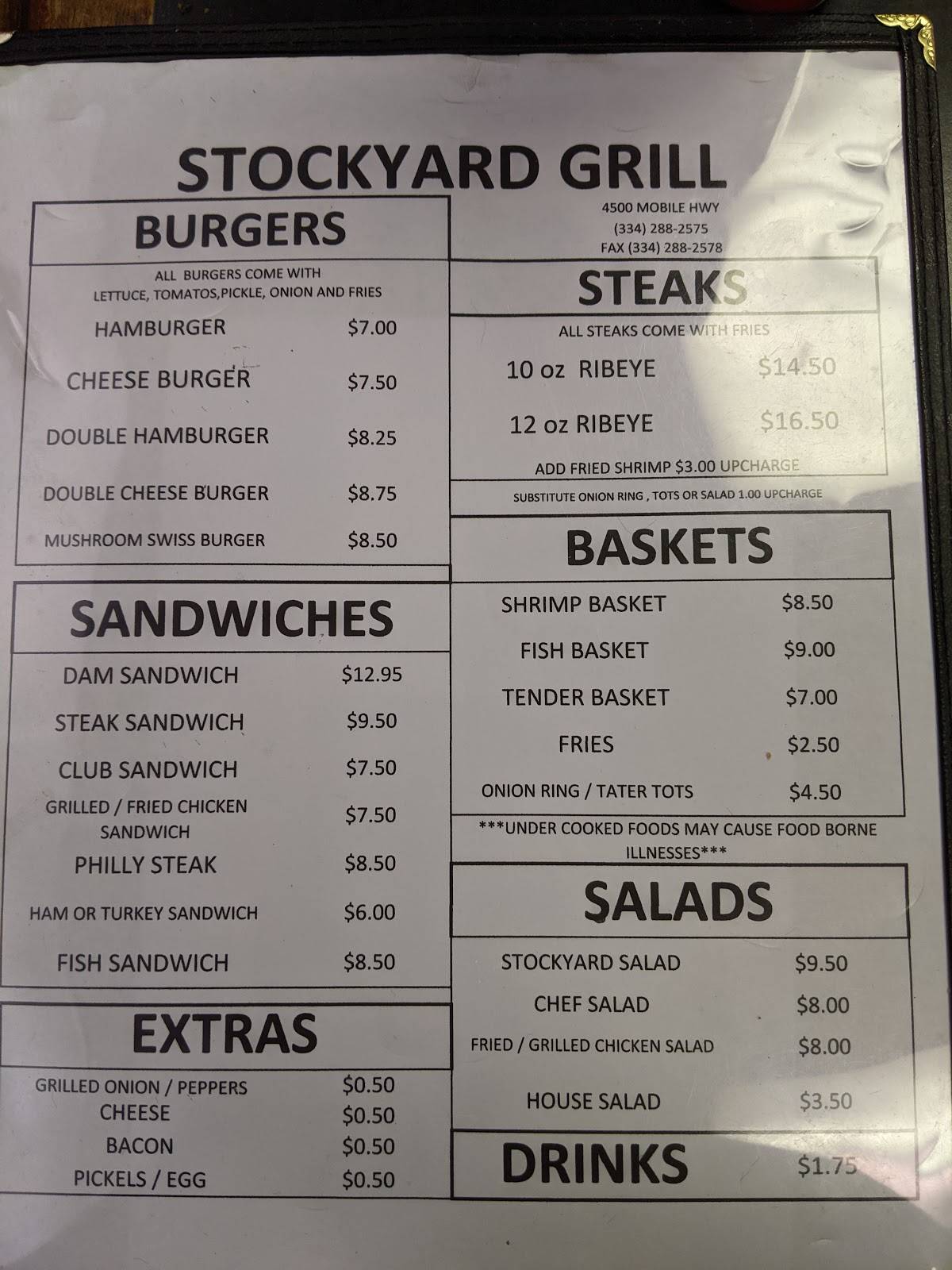 Menu at Stockyard Grill restaurant, Montgomery