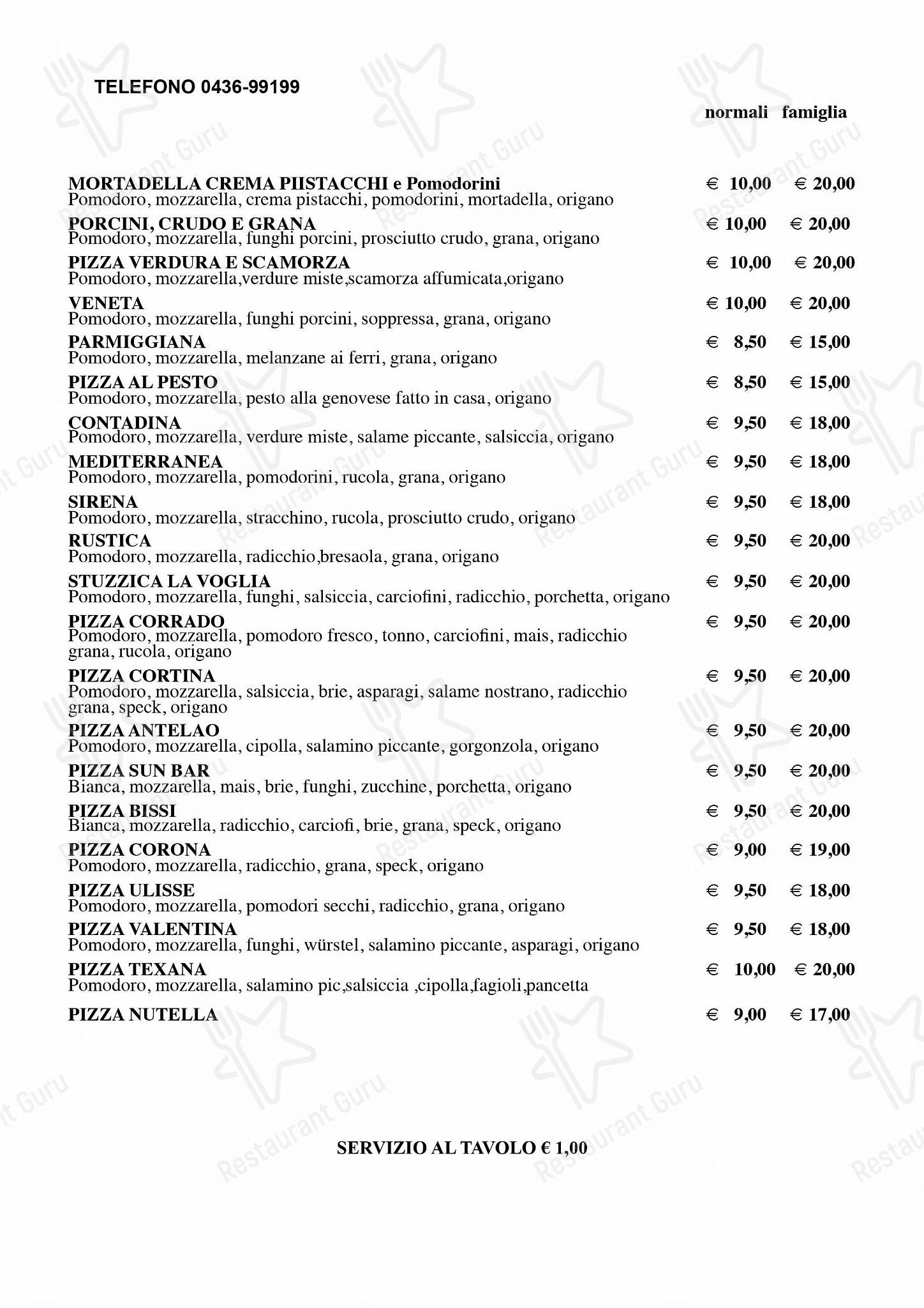 Menu da Stuzzica La Voglia ristorante, San Vito di Cadore