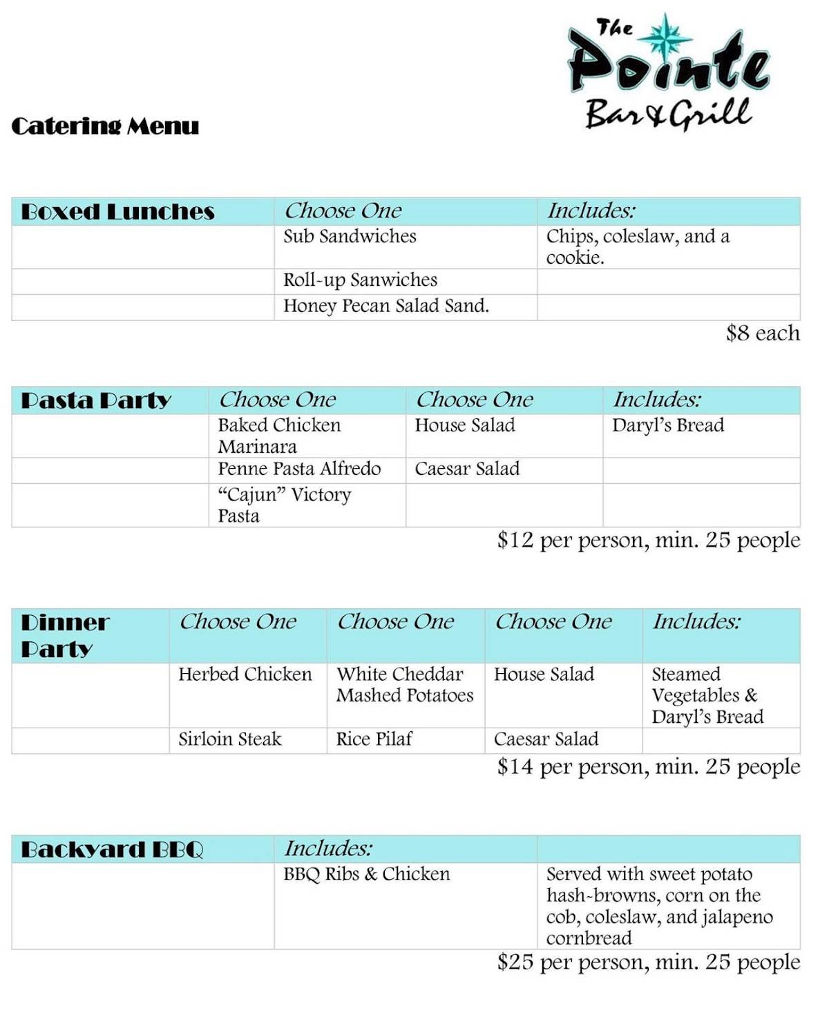Menu at The Pointe Bar & Grill, Clarklake