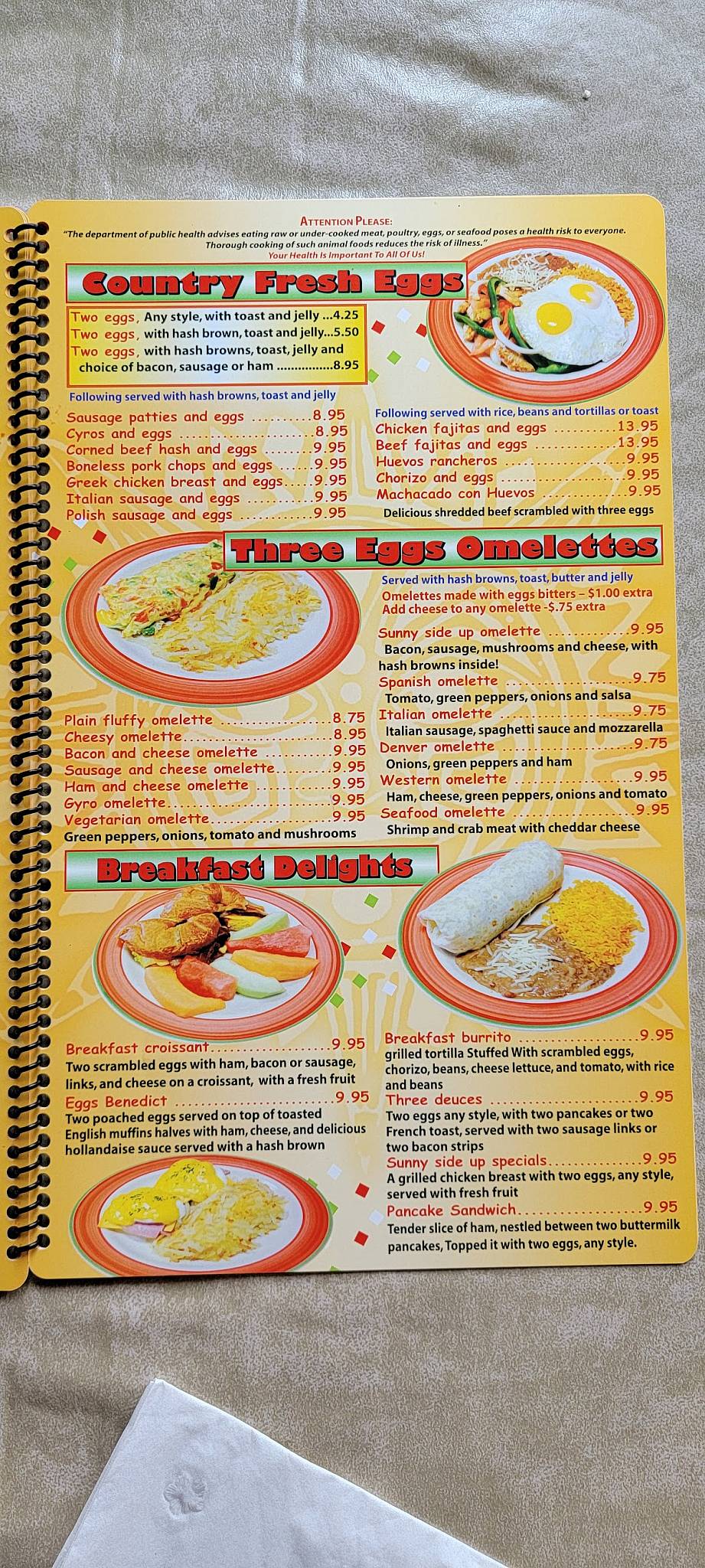 Menu at Sunny Side Up Family Restaurant, Dousman