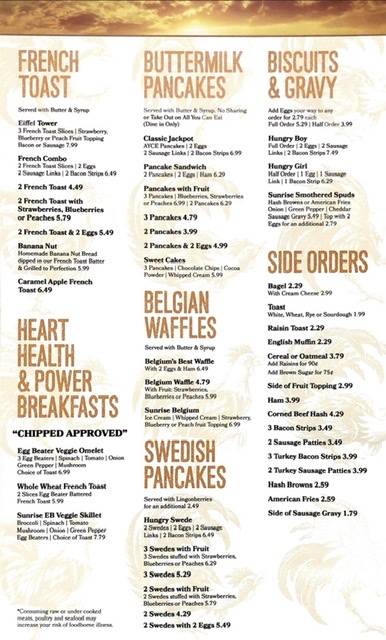 Menu at Sunrise Family Restaurant, Loves Park, N Alpine Rd