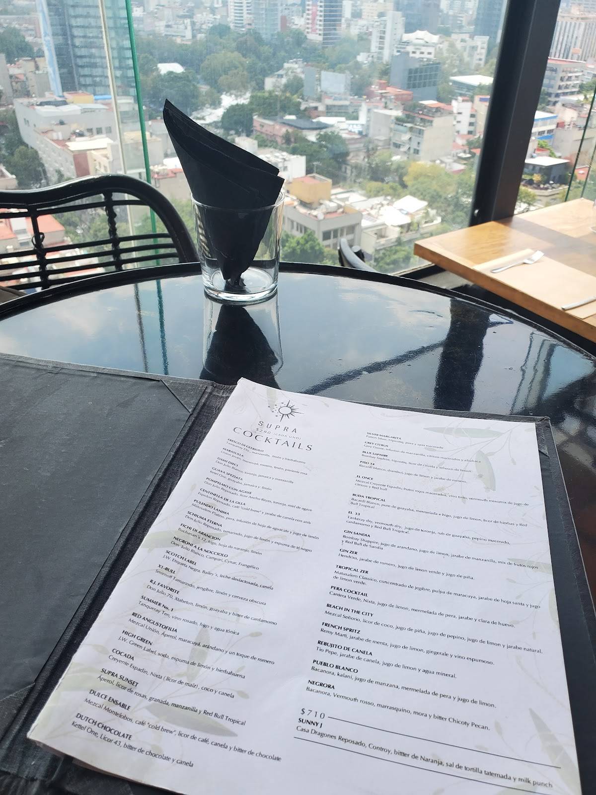 Carta del restaurante Supra Roma Rooftop, Ciudad del México