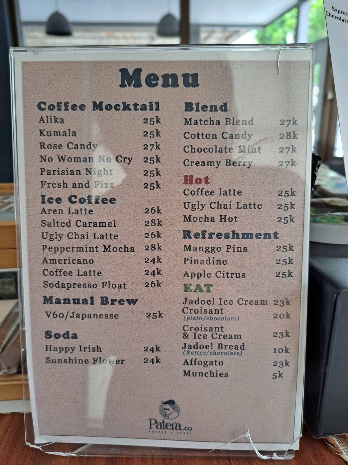 Menu at Patera.co cafe, Surabaya