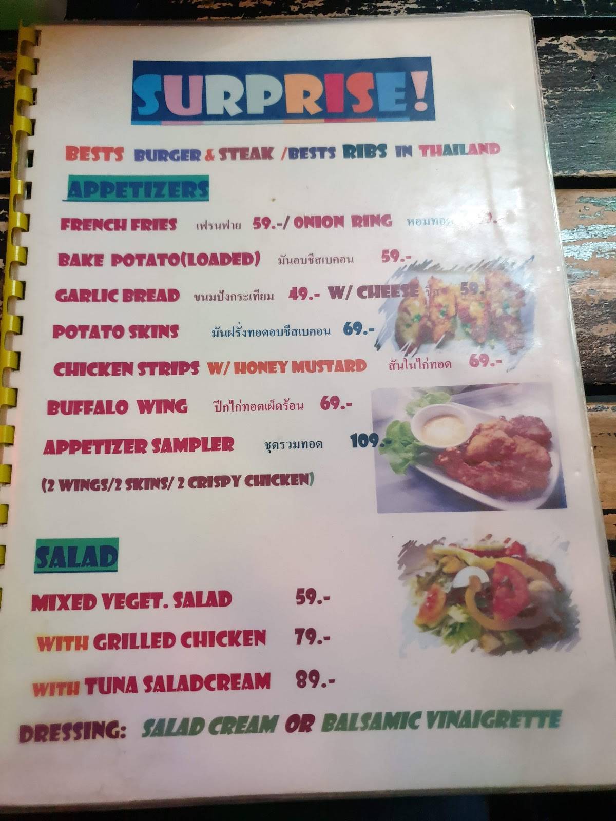Menu at Surprise BBQ, Pattaya City