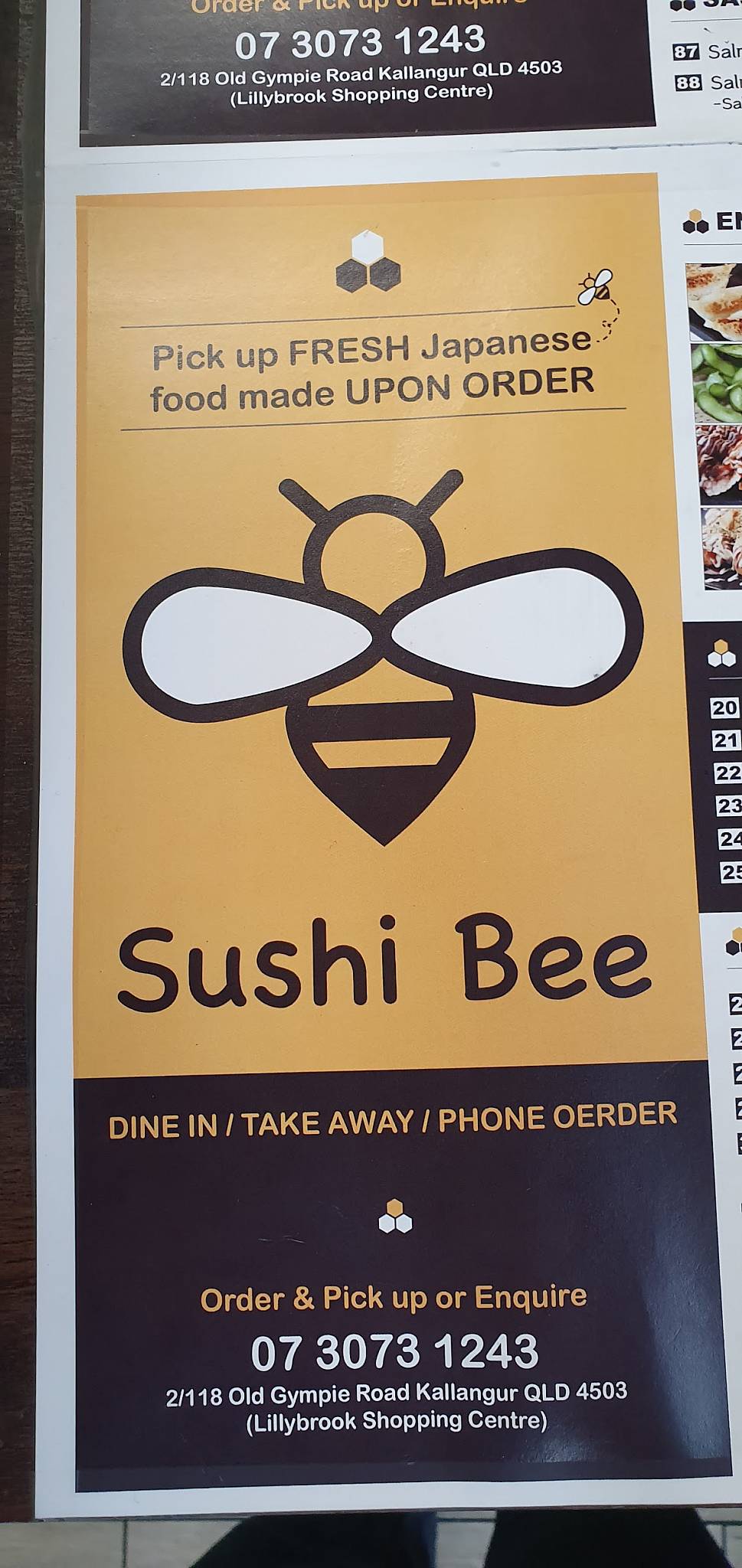 Menu at Sushi Bee restaurant, Kallangur, 2/118 Old Gympie Rd