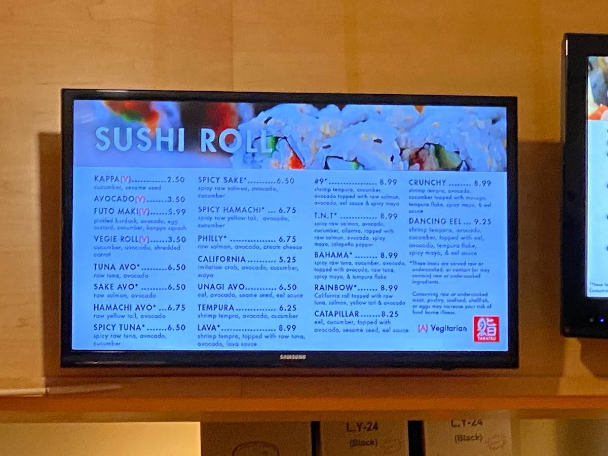 Menu at Sushi Takatsu restaurant, Minneapolis