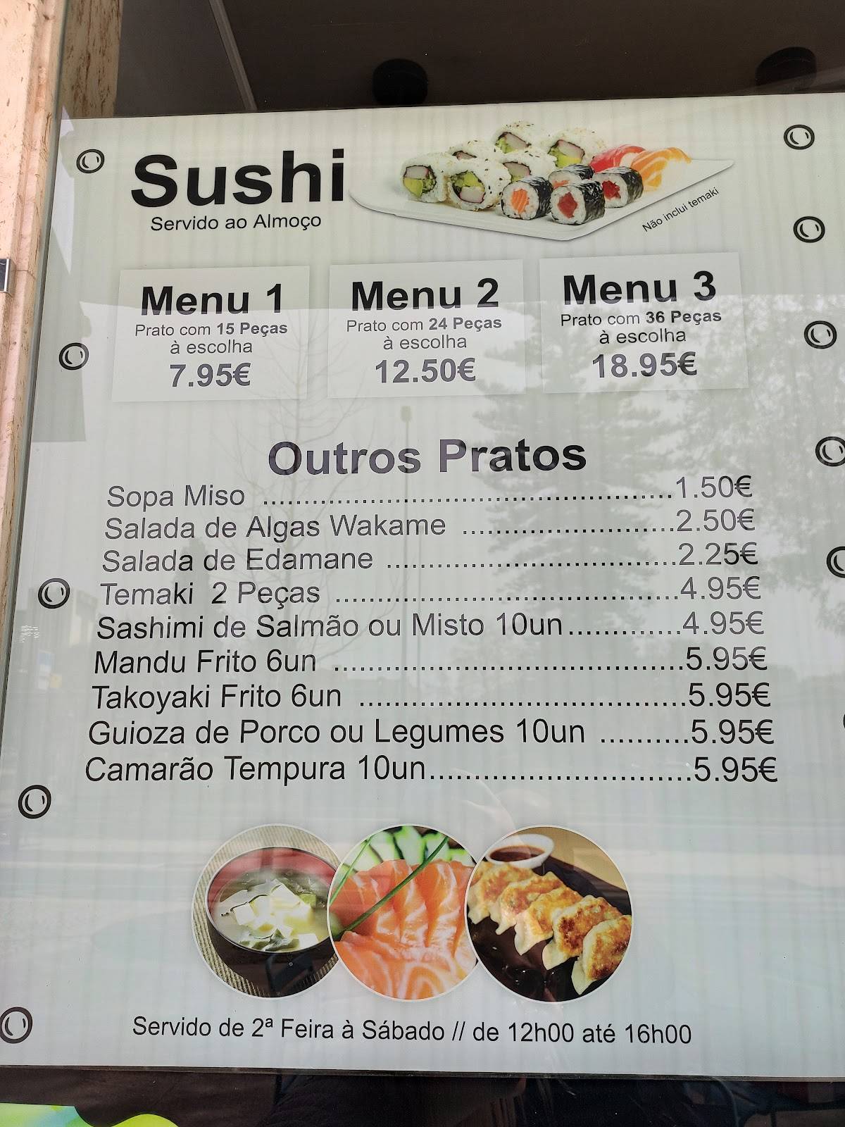 Menu at Sushi e Bubble tea cafe, Lisbon