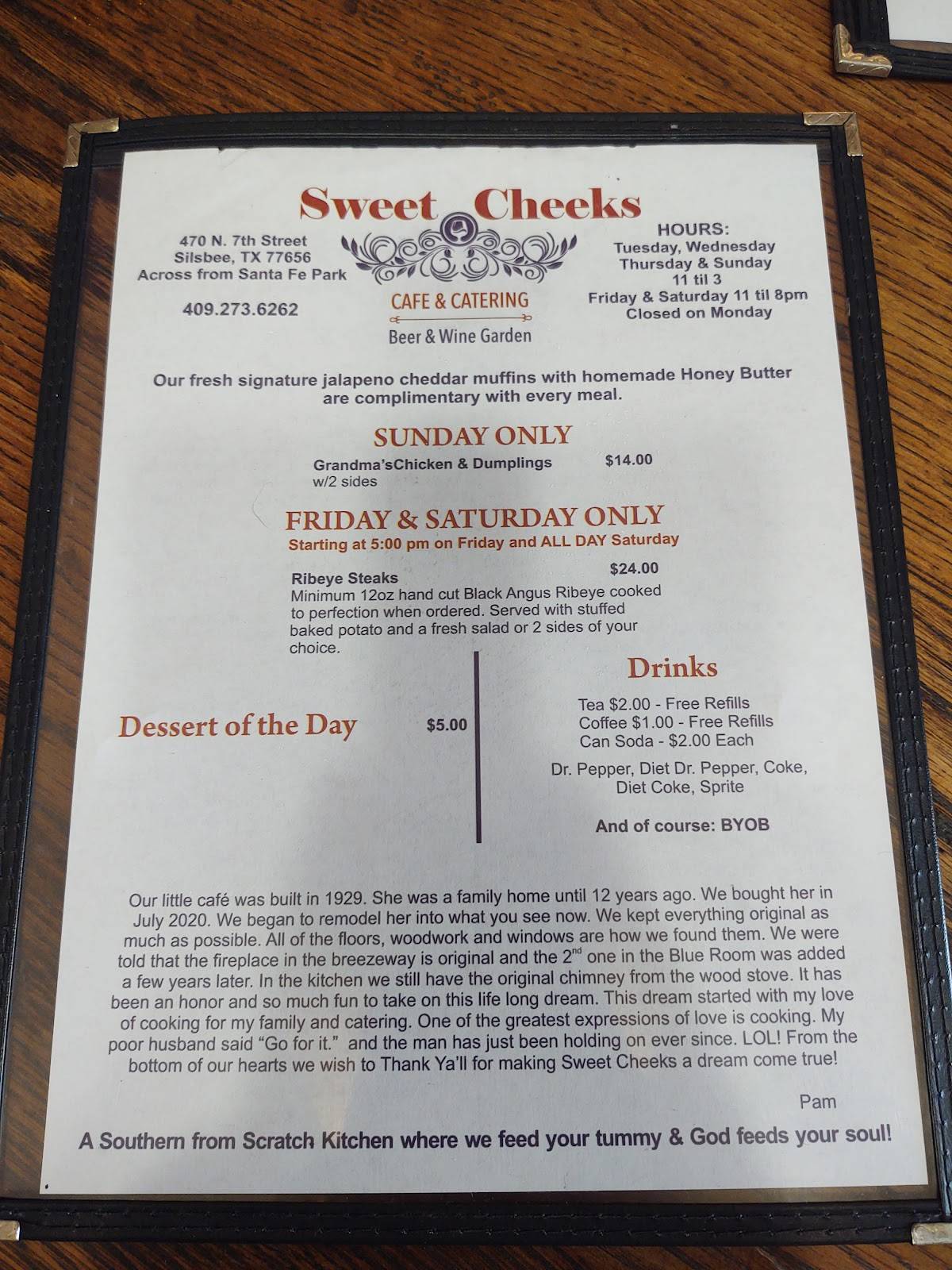 Menu at Sweet Cheeks Cafe and Catering, Silsbee