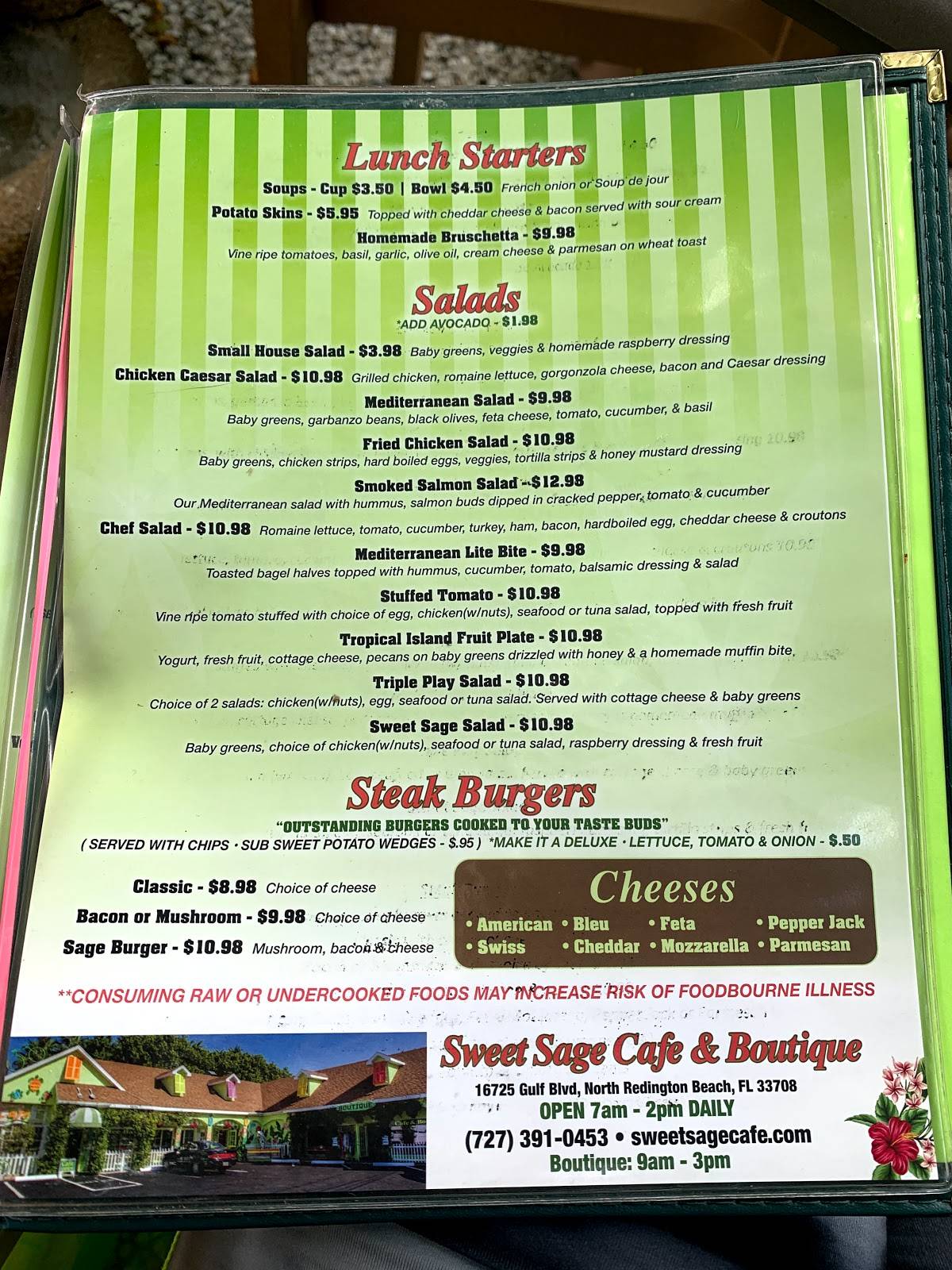 Menu at Sweet Sage Cafe, North Redington Beach