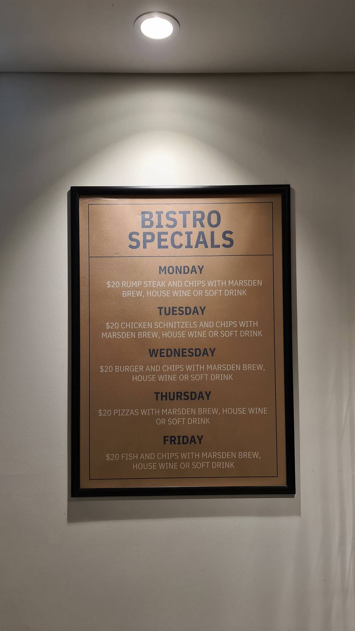 Menu at The Locker Room pub & bar, Sydney Olympic Park