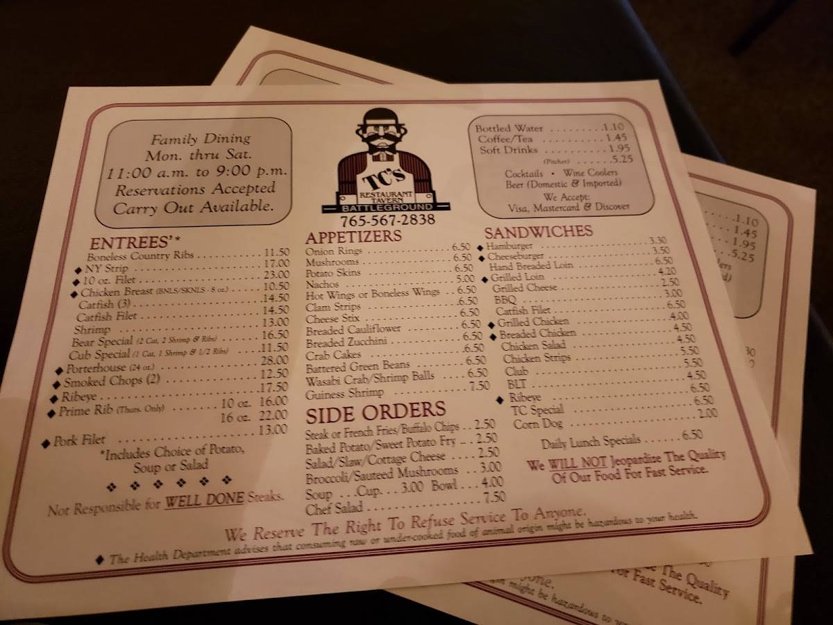 Menu at TC's Restaurant & Tavern, Battle Ground