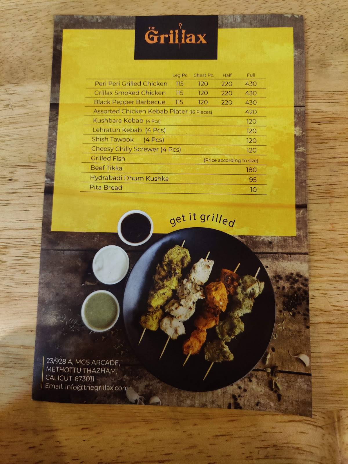 Menu at THE Grillax Methottuthazham, Kozhikode, Pottammal ...