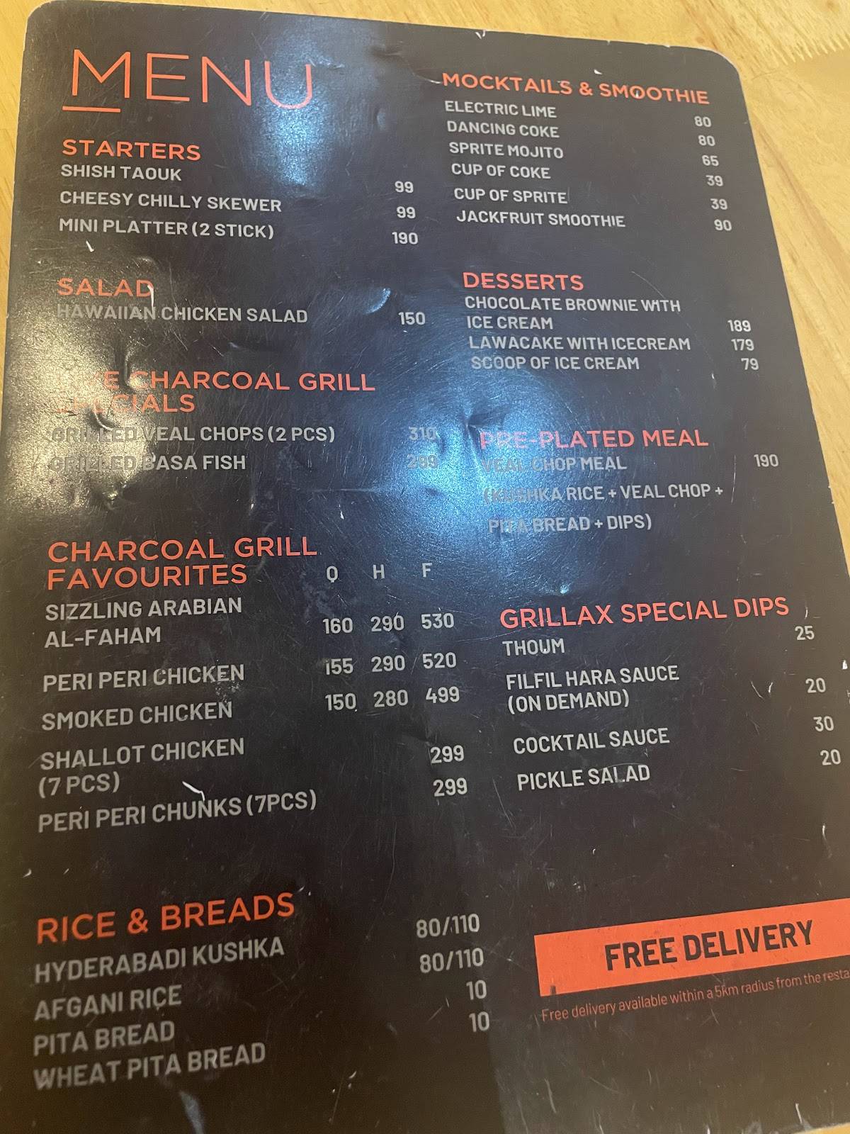 Menu at THE Grillax Methottuthazham, Kozhikode, Pottammal ...