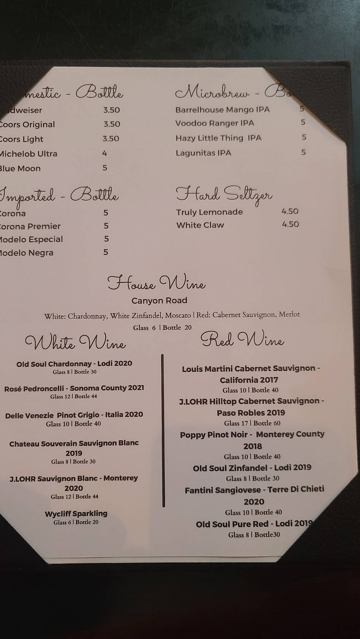 Menu at Table 59 restaurant, Merced