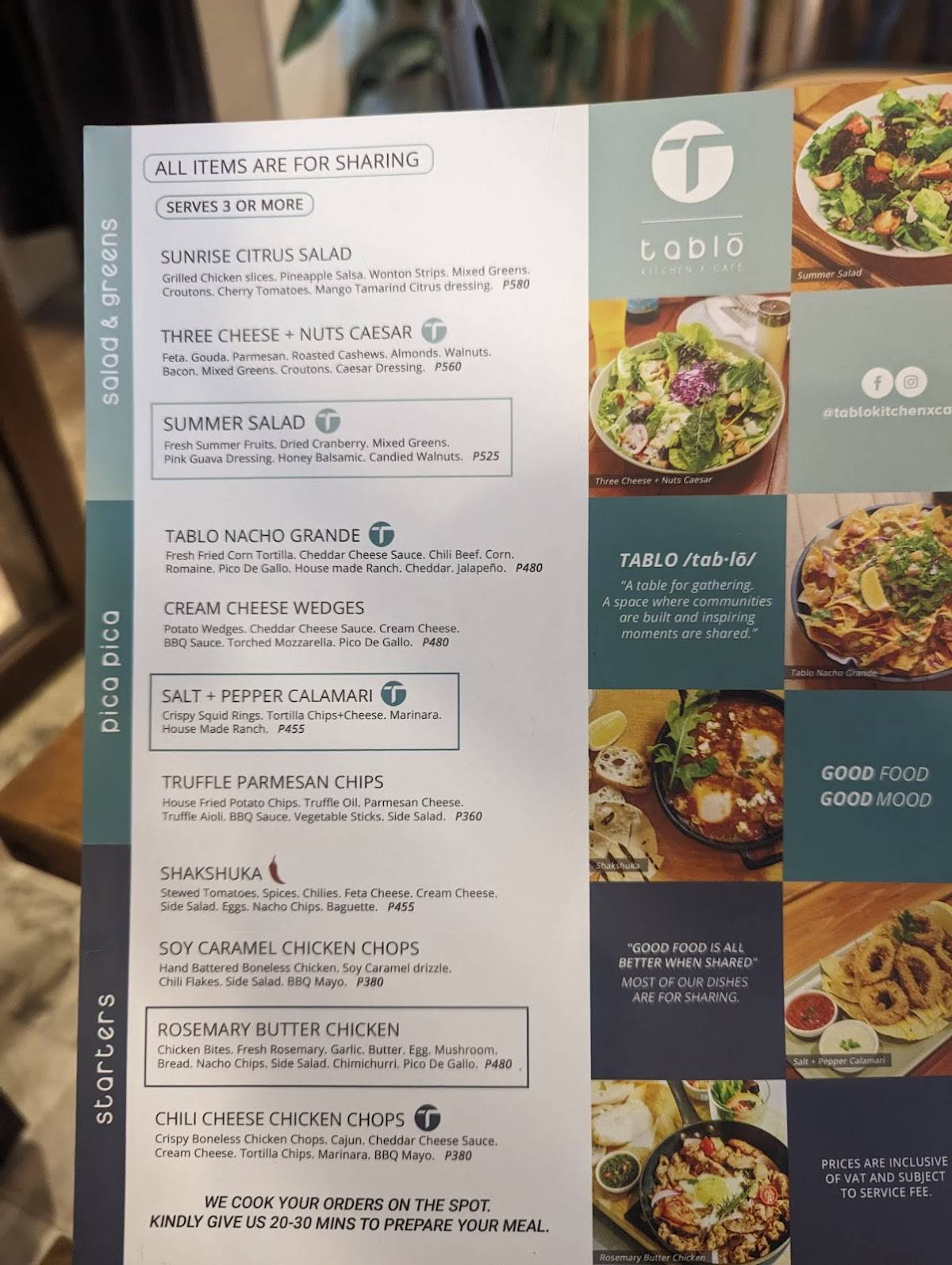 Menu at Tablo Kitchen x Cafe BF Resort Village, Las Pinas