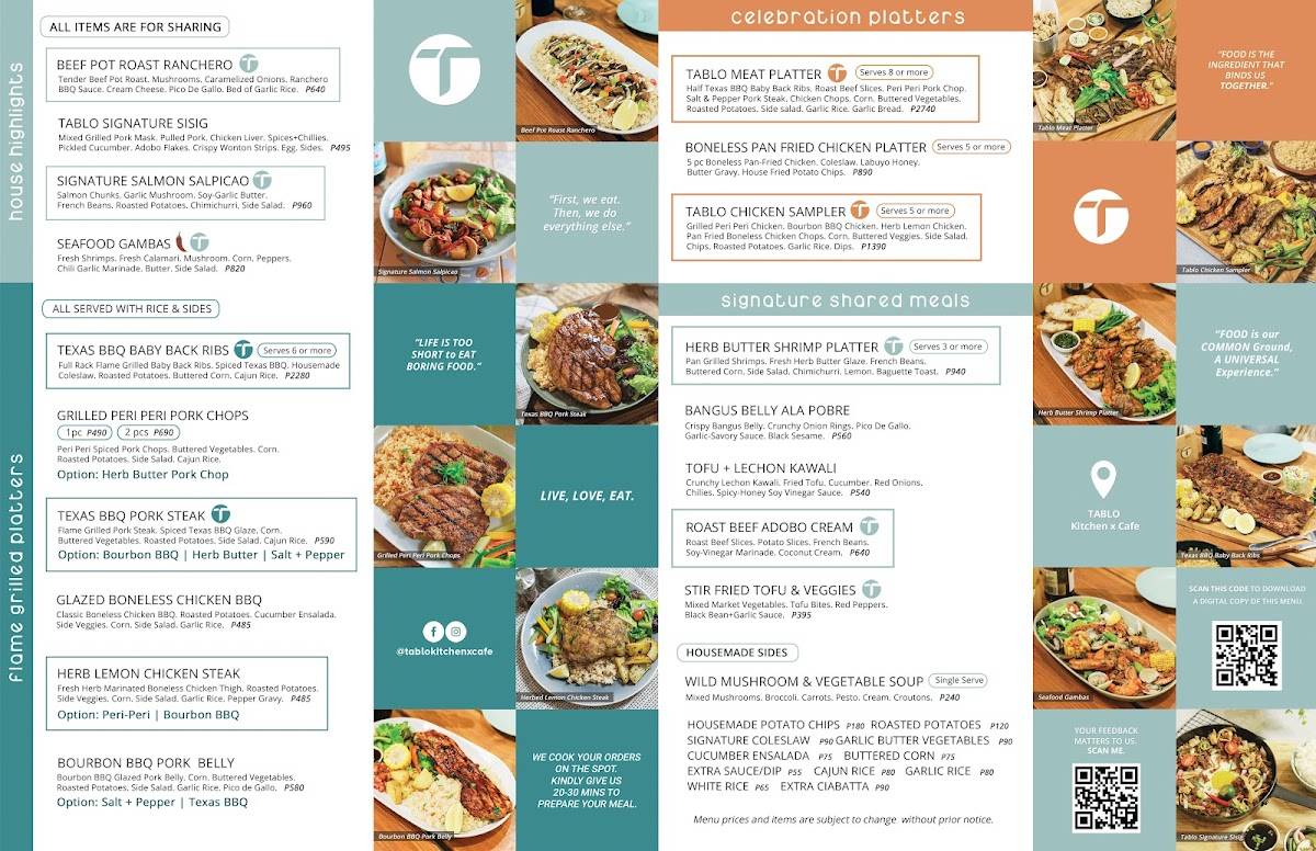Menu at Tablo Kitchen x Cafe BF Resort Village, Las Pinas