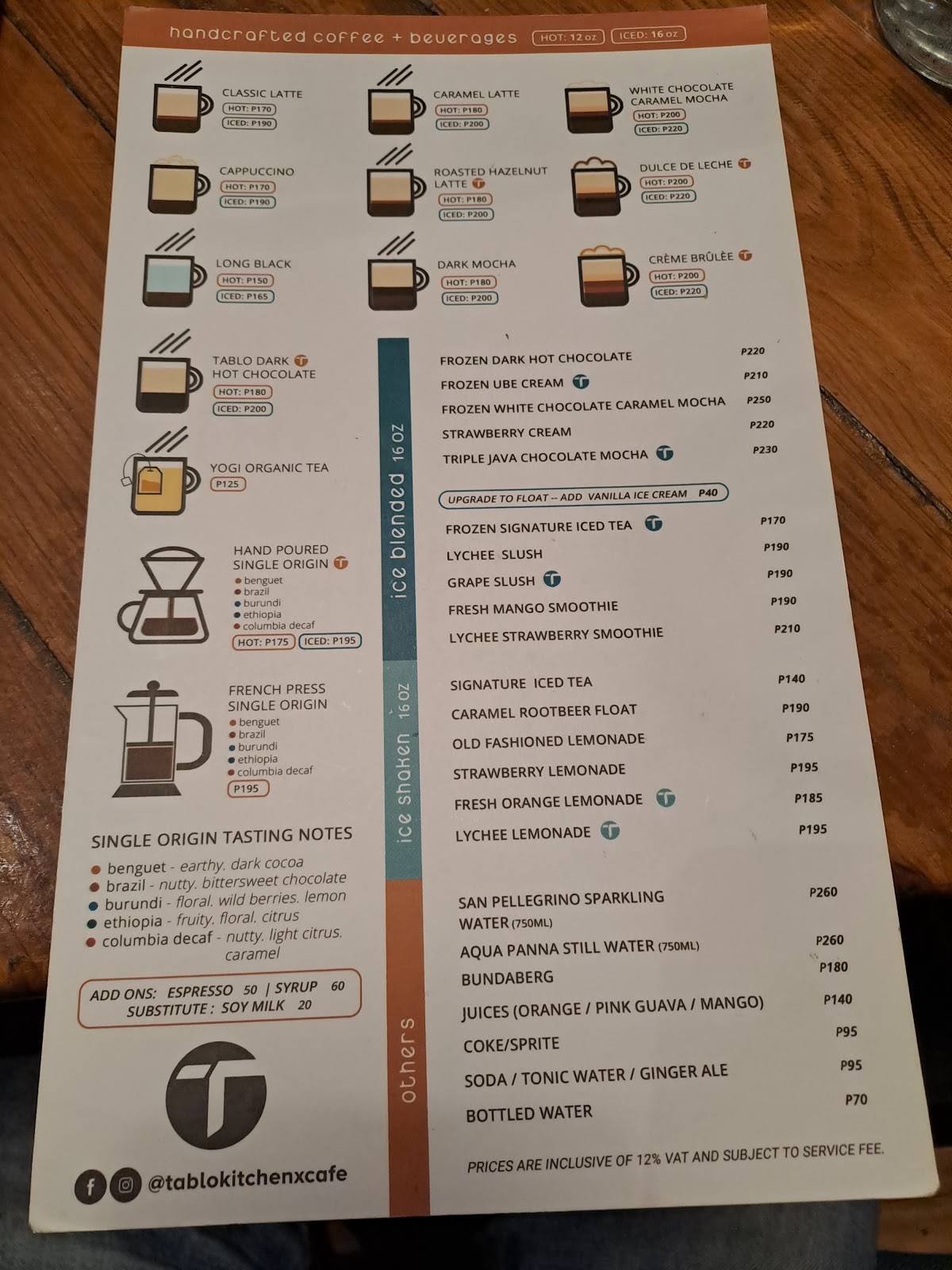 Menu at Tablo Kitchen x Cafe BF Resort Village, Las Pinas