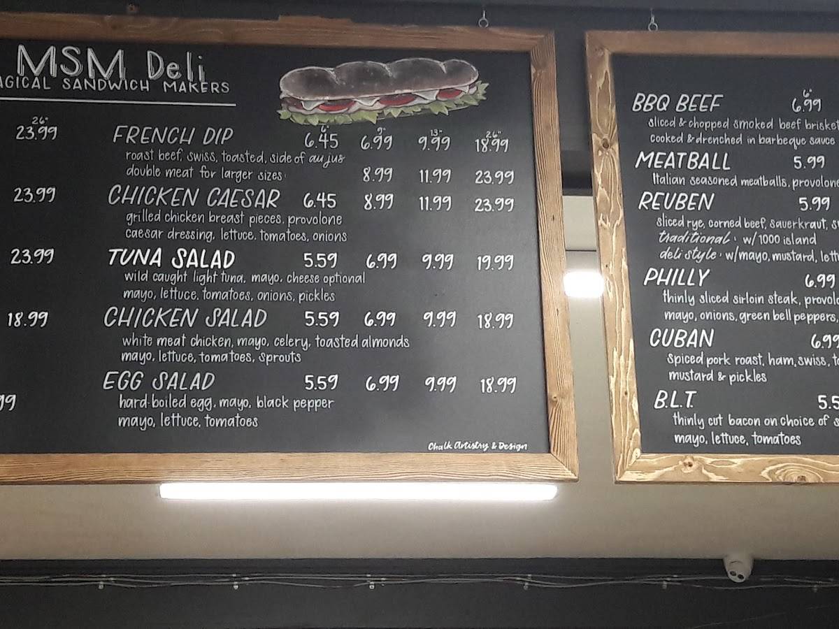 Menu at MSM Deli restaurant, Tacoma