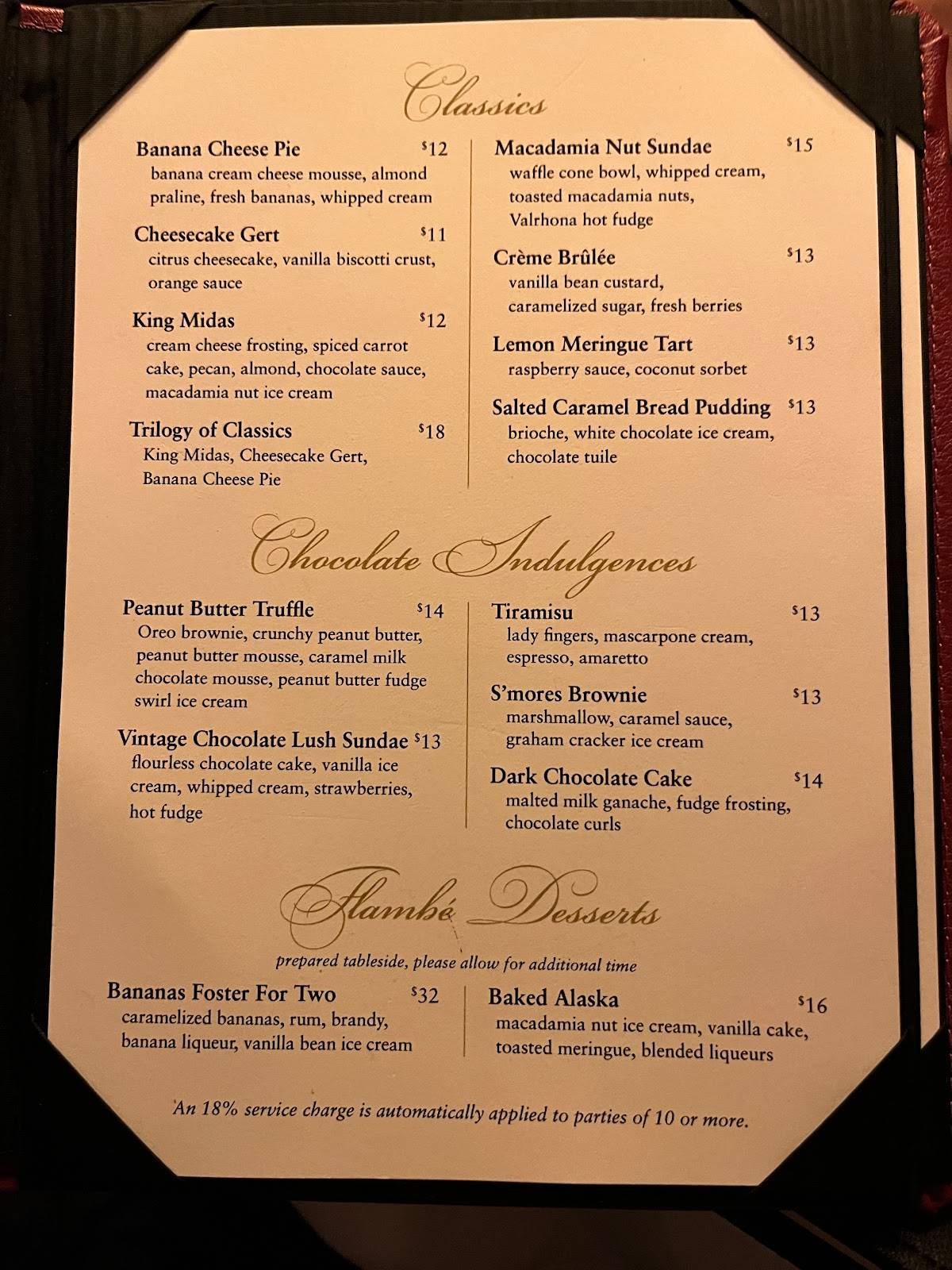 Menu at Bern's Steak House steakhouse, Tampa, 1208 S Howard Ave