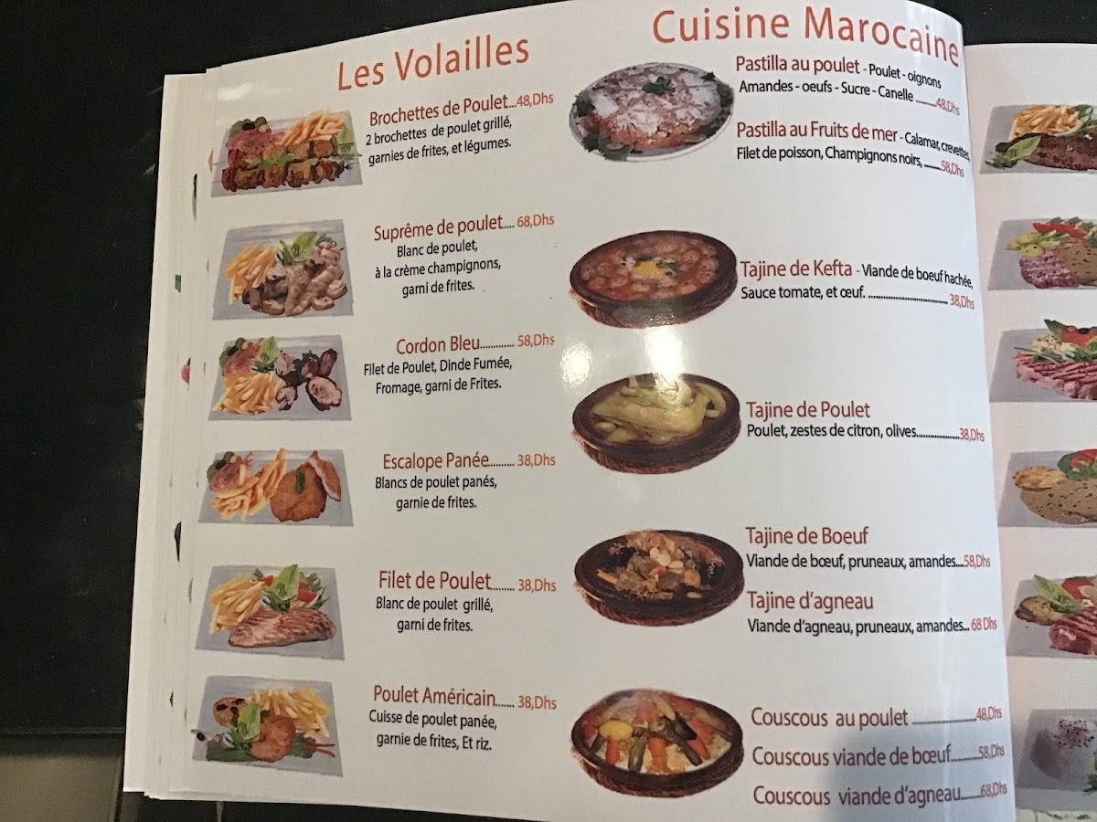 Menu au Comedia restaurant, Tanger