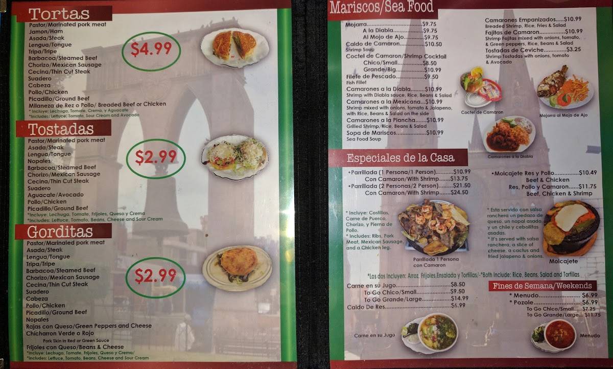Menu at Taqueria Arandas restaurant, Racine, Prospect St