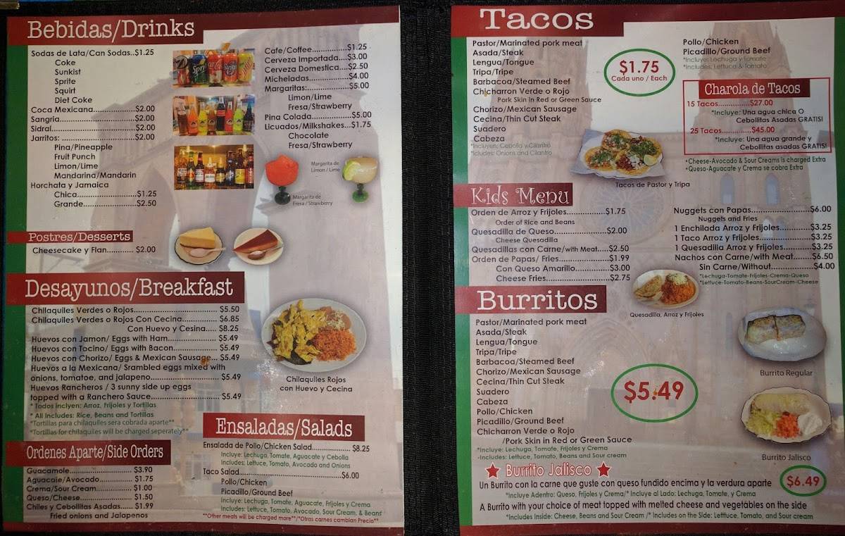 Menu at Taqueria Arandas restaurant, Racine, Prospect St