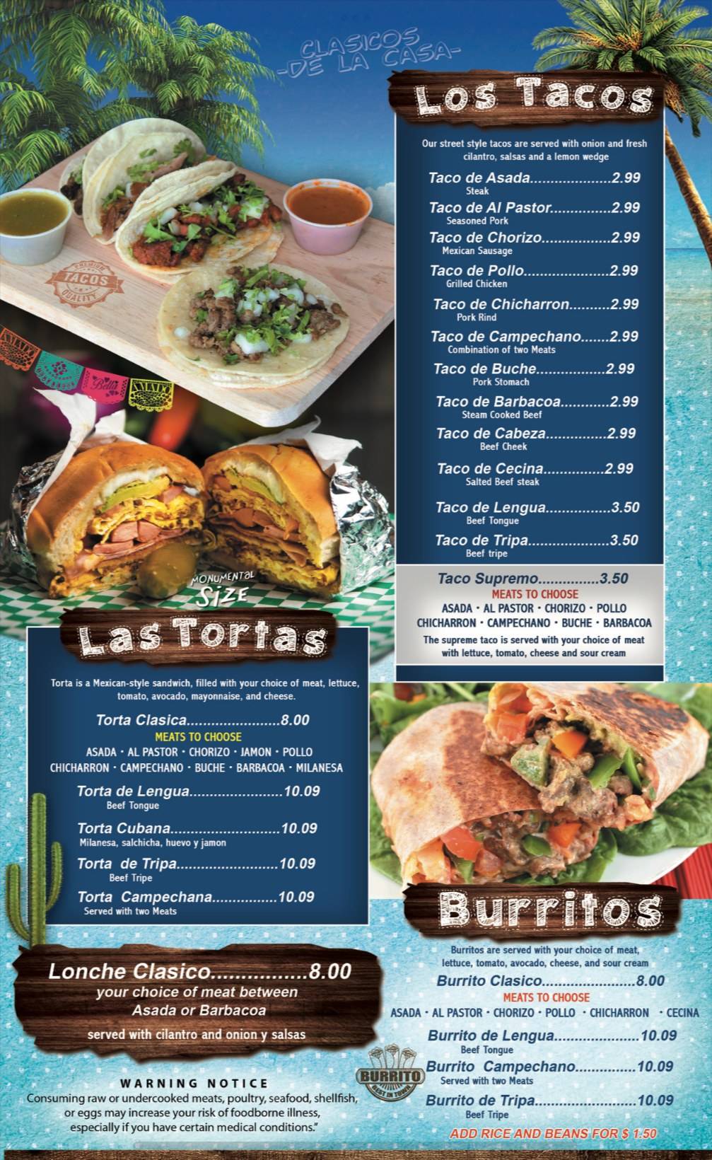 Menu at Taqueria La Furia restaurant, Indianapolis