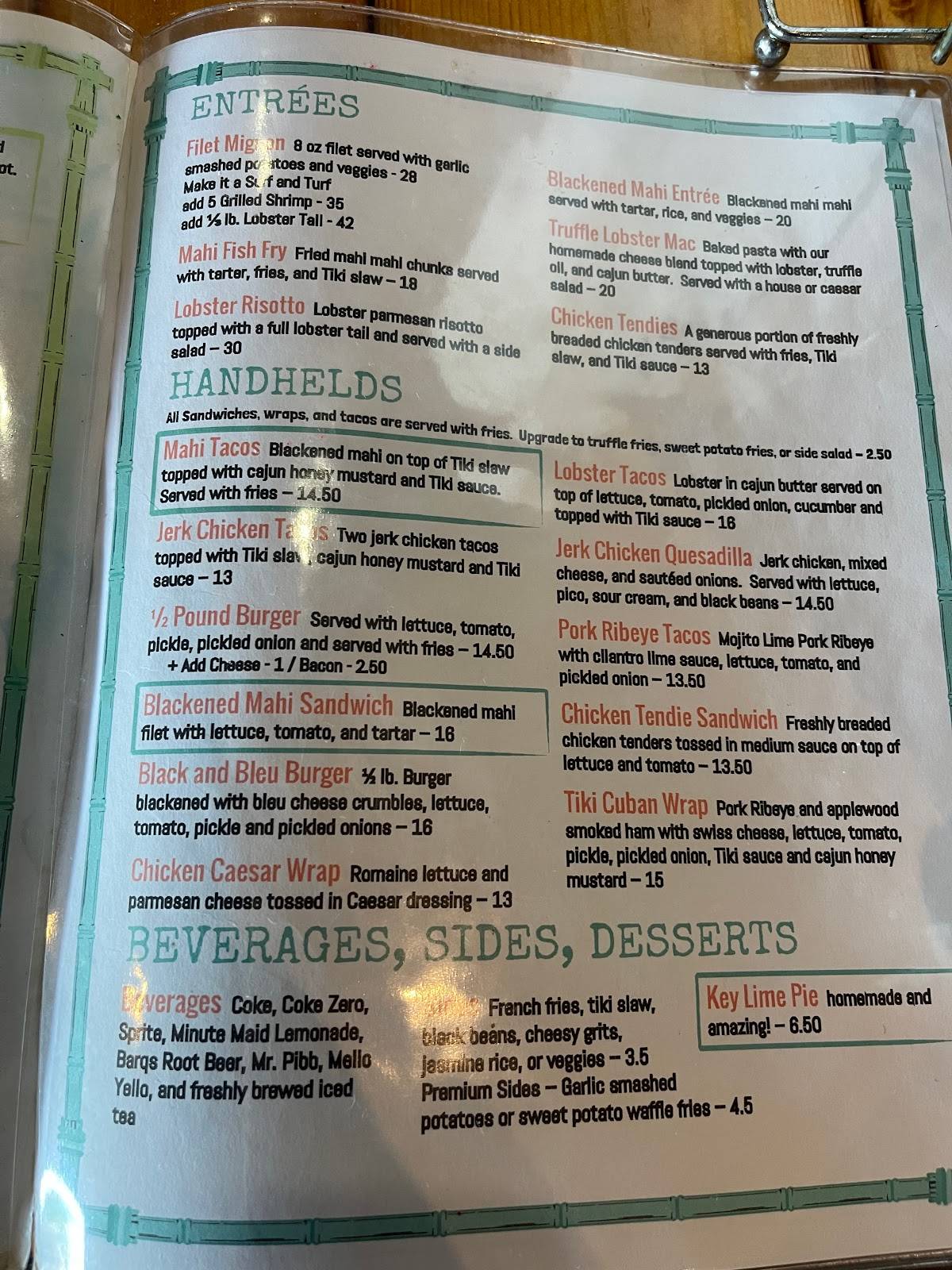 Menu at Tiki West Raw Bar and Grill, Tavares