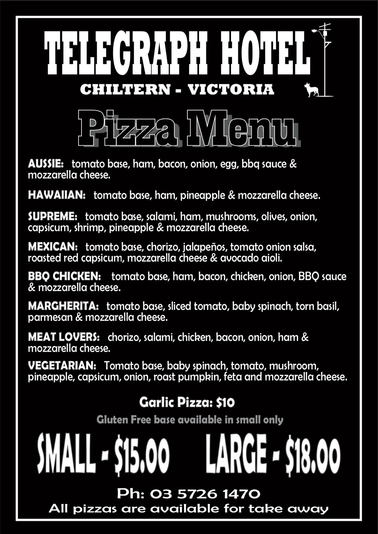 Menu at Telegraph Hotel pub & bar, Chiltern